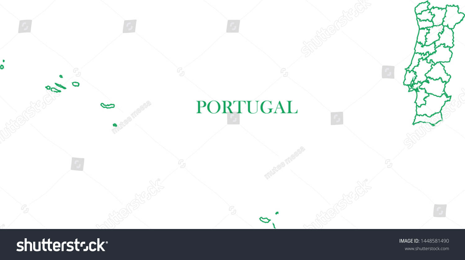 Portugal Green Line Map Vector: vector de stock (libre de regalías ...