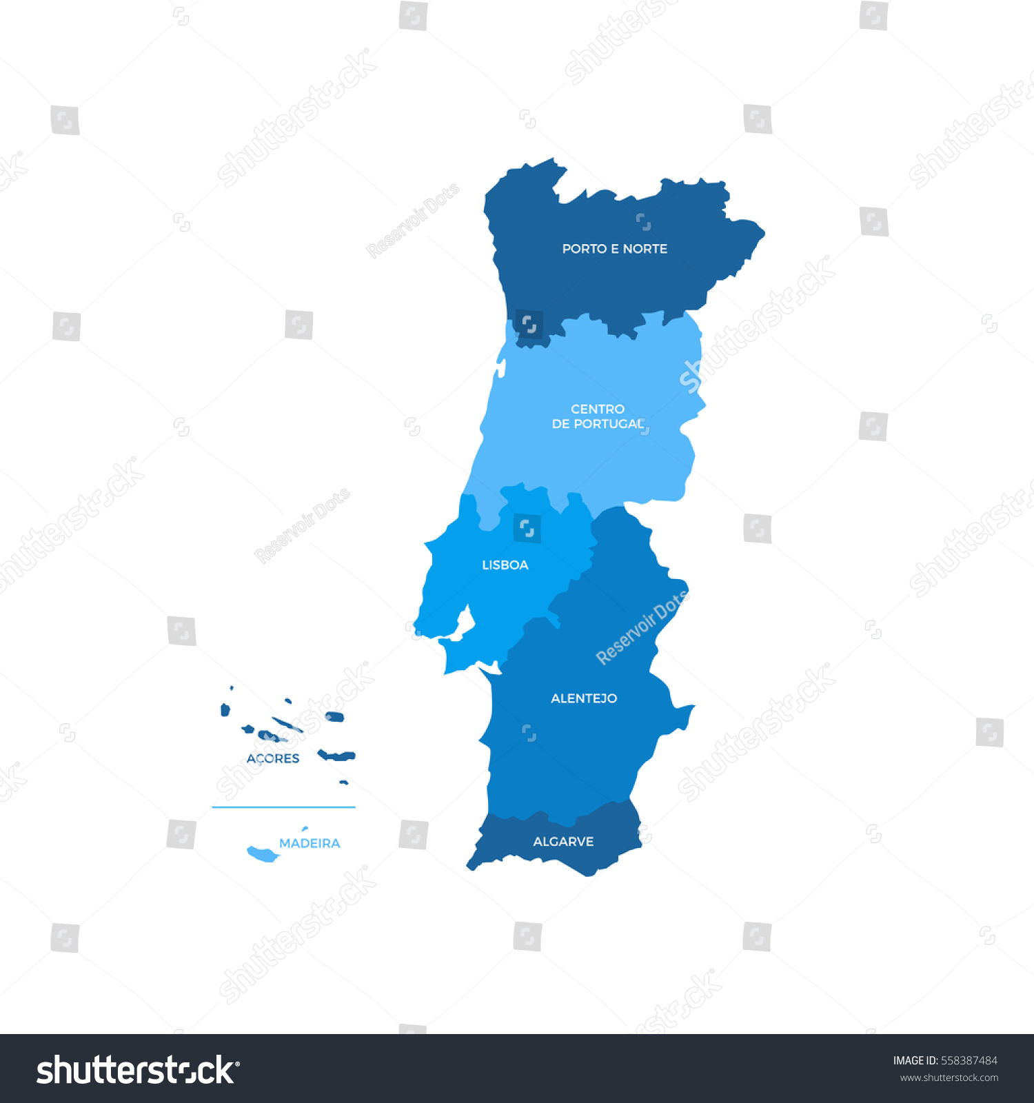 Portugal Regions Map Stock Vector (Royalty Free) 558387484