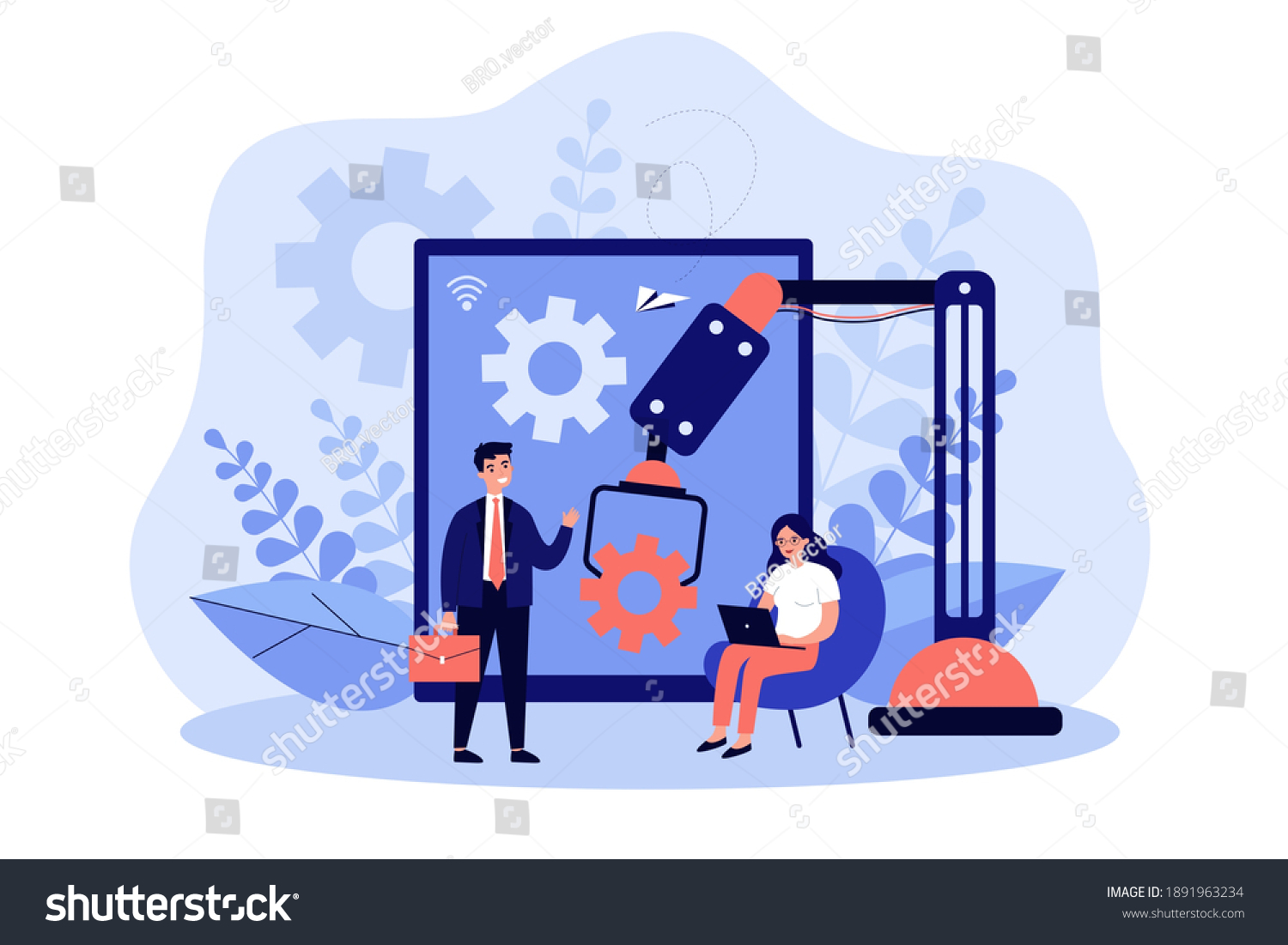 Positive Tiny People Working Artificial Intelligence Stock Vector ...