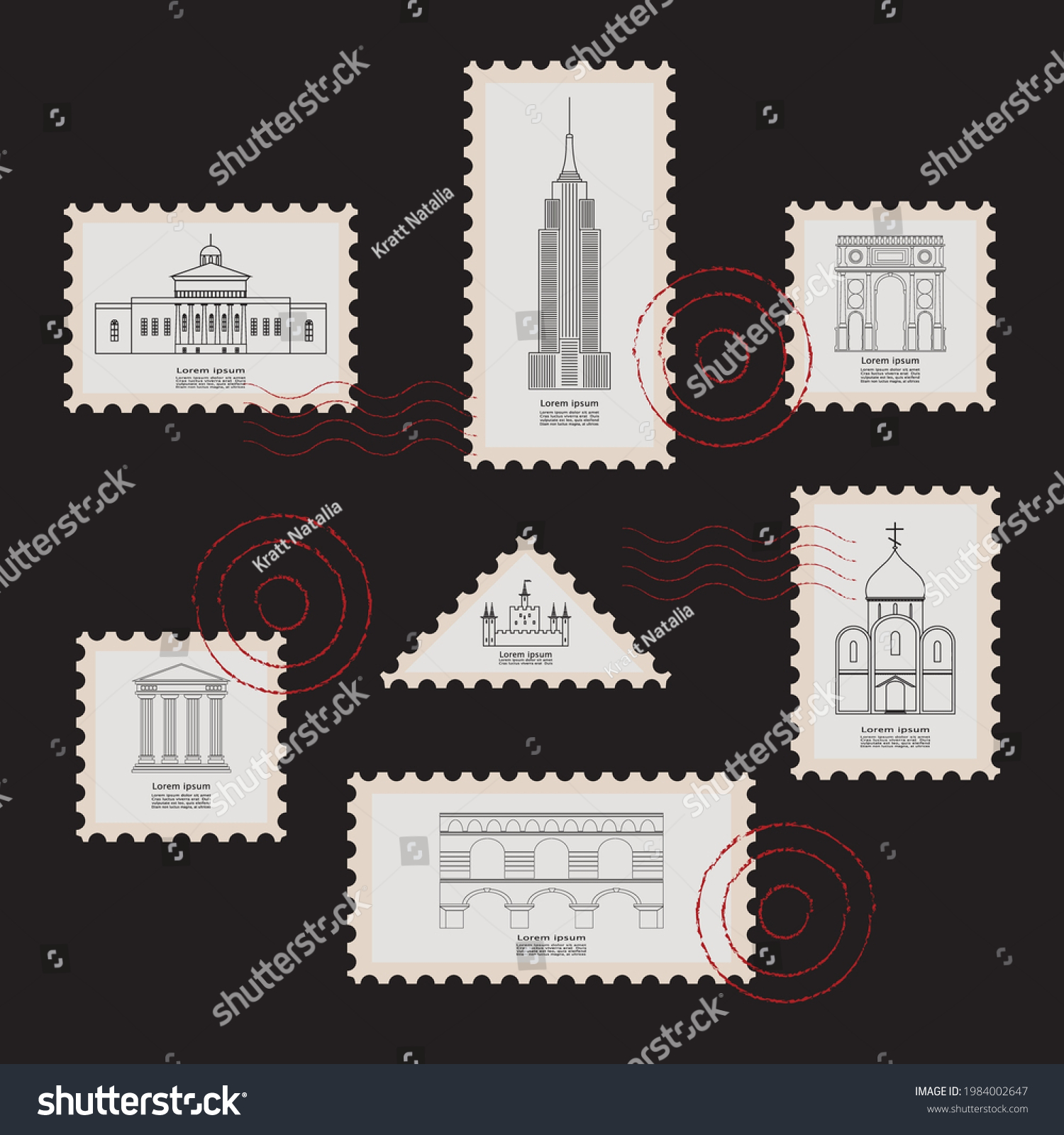 Postage Stamps Set Marks Old Architectural Stock Vector (Royalty Free ...