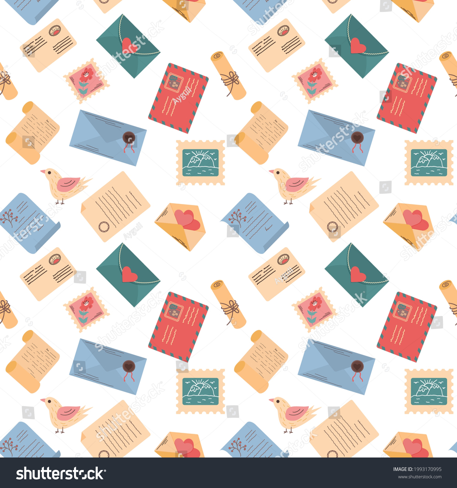 Postal Items Seamless Colorful Vector Illustration Stock Vector ...