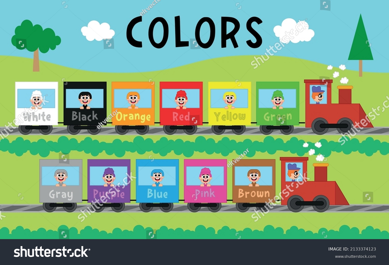 Poster Children Learning Trainthemed Colors Stock Vector (Royalty Free ...