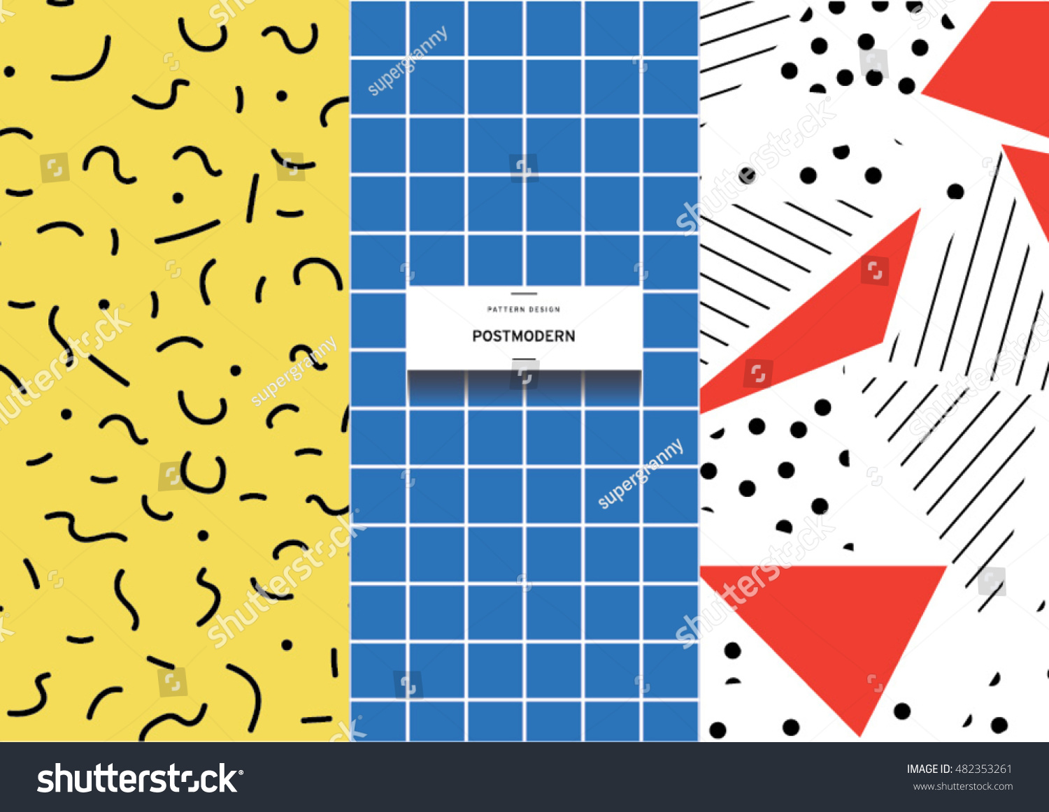 Postmodern Abstract Geometric Patterns80s90s Textile Print Stock Vector ...