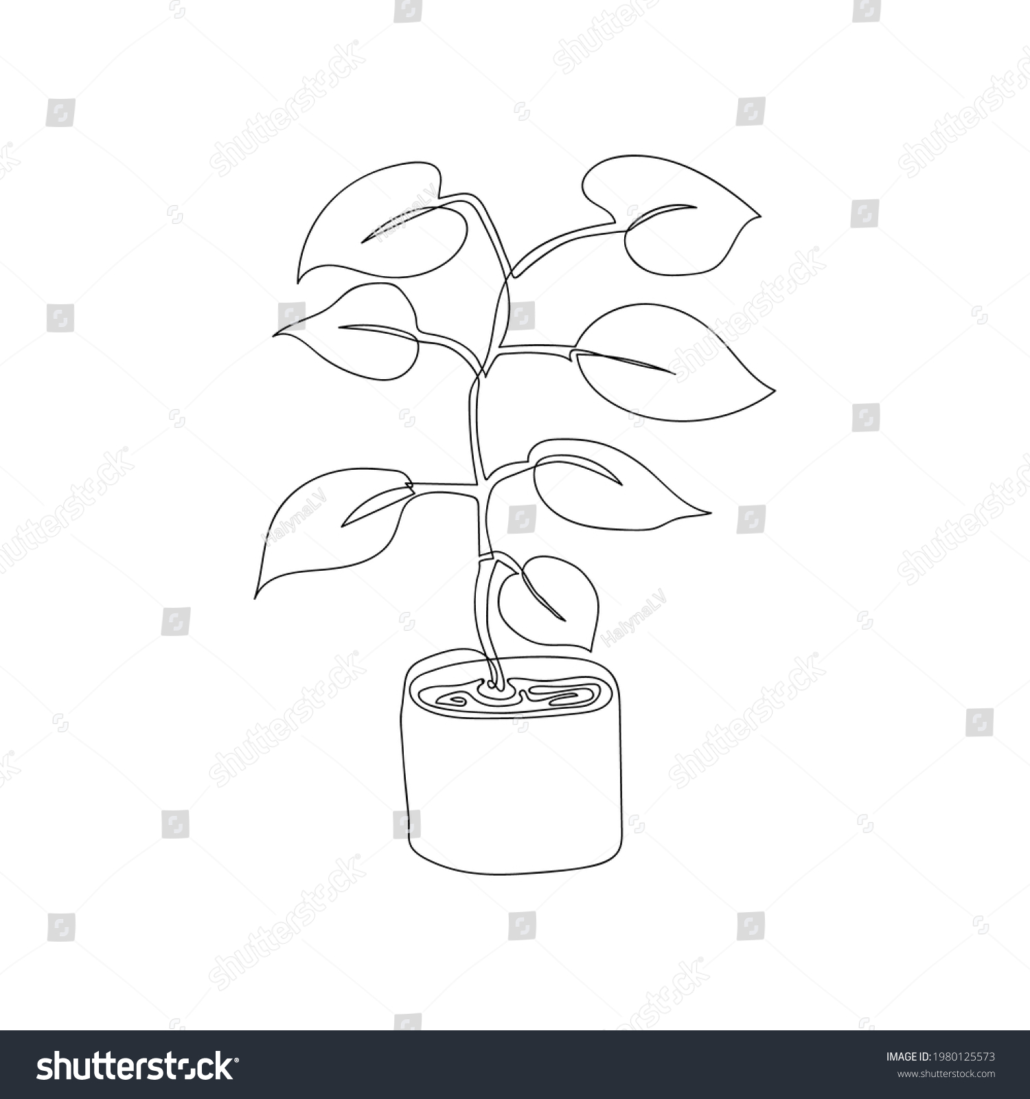 Potted Plant Continuous Line Vector Illustration Stock Vector Royalty