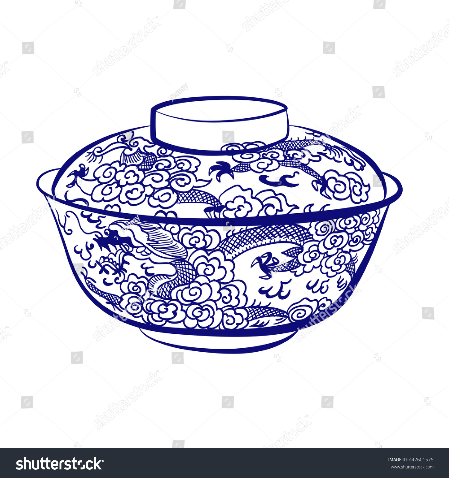 Vektor Stok Pottery Hand Drawing Vector Porcelain (Tanpa Royalti ...