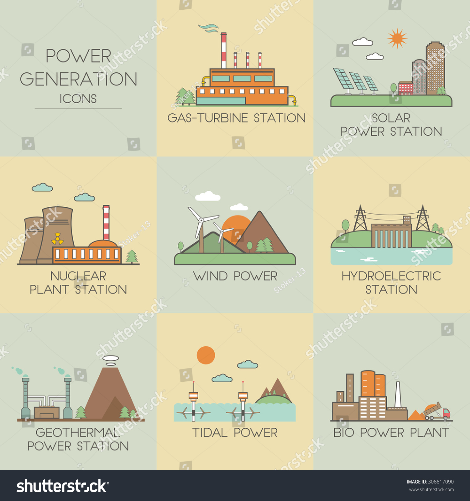 Power Generation Set Icons Stock Vector (Royalty Free) 306617090
