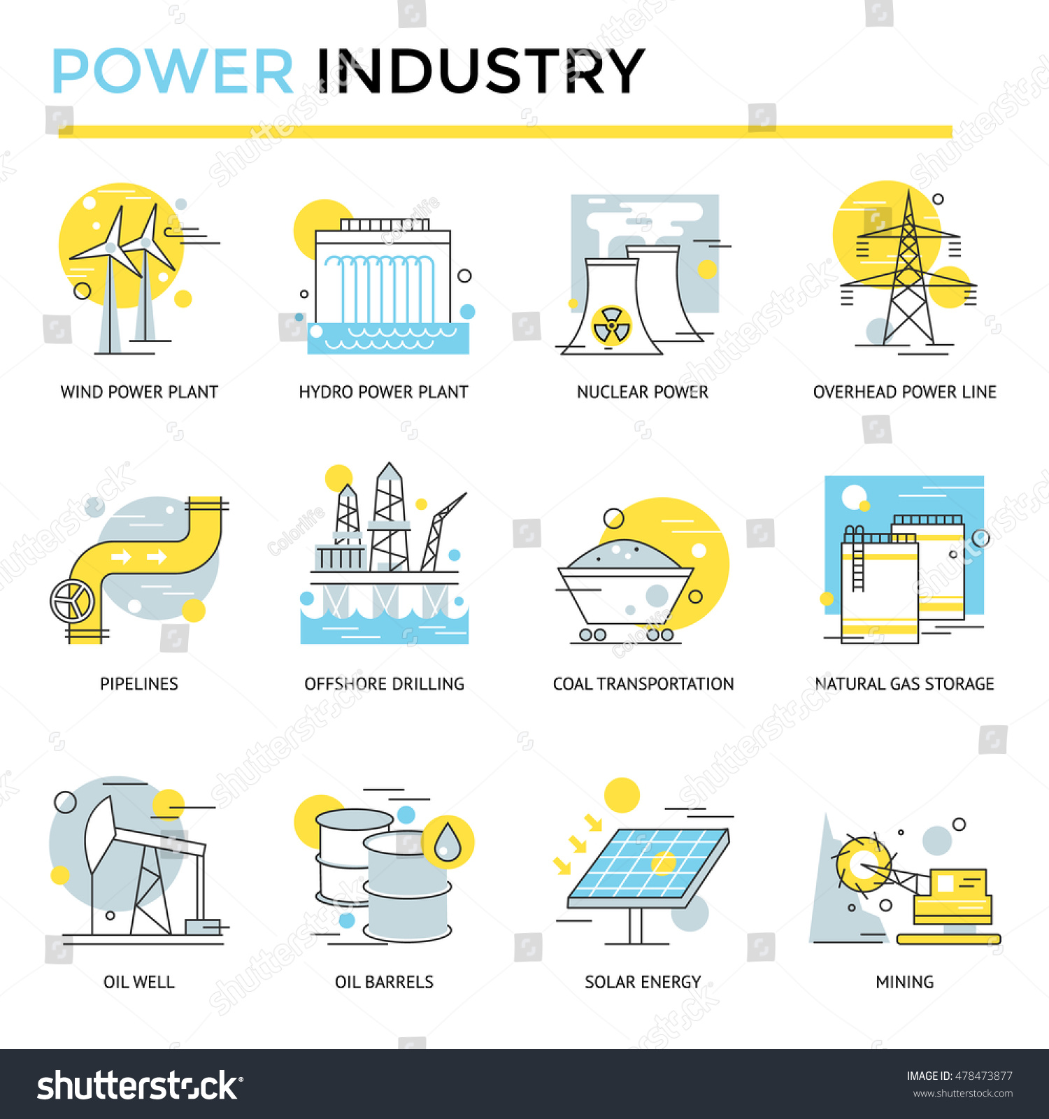 Power Industry Icons Thin Line Flat Stock Vector (Royalty Free) 478473877