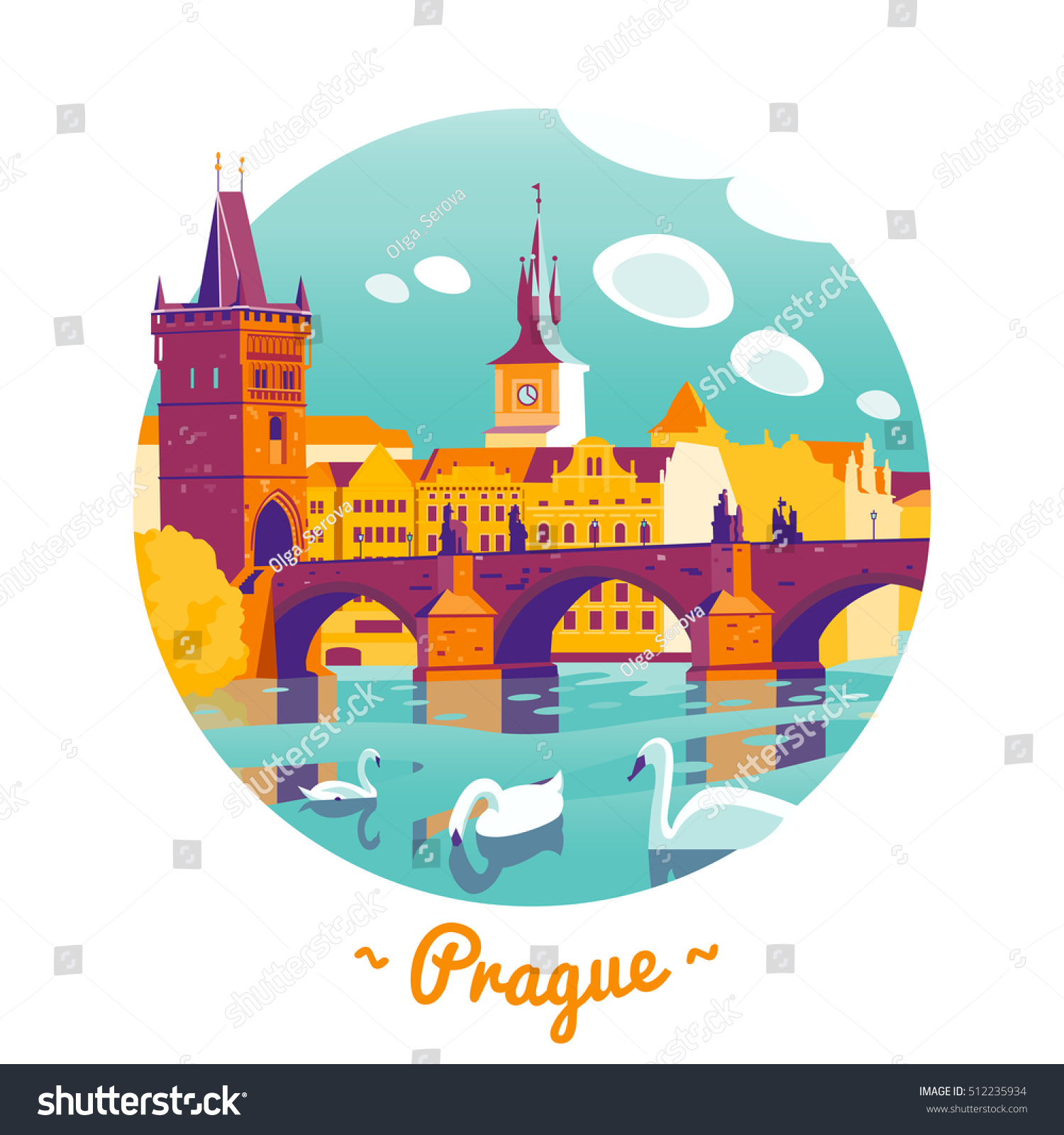Prague Charles Bridge Vector Illustration Stock Vector (Royalty Free ...