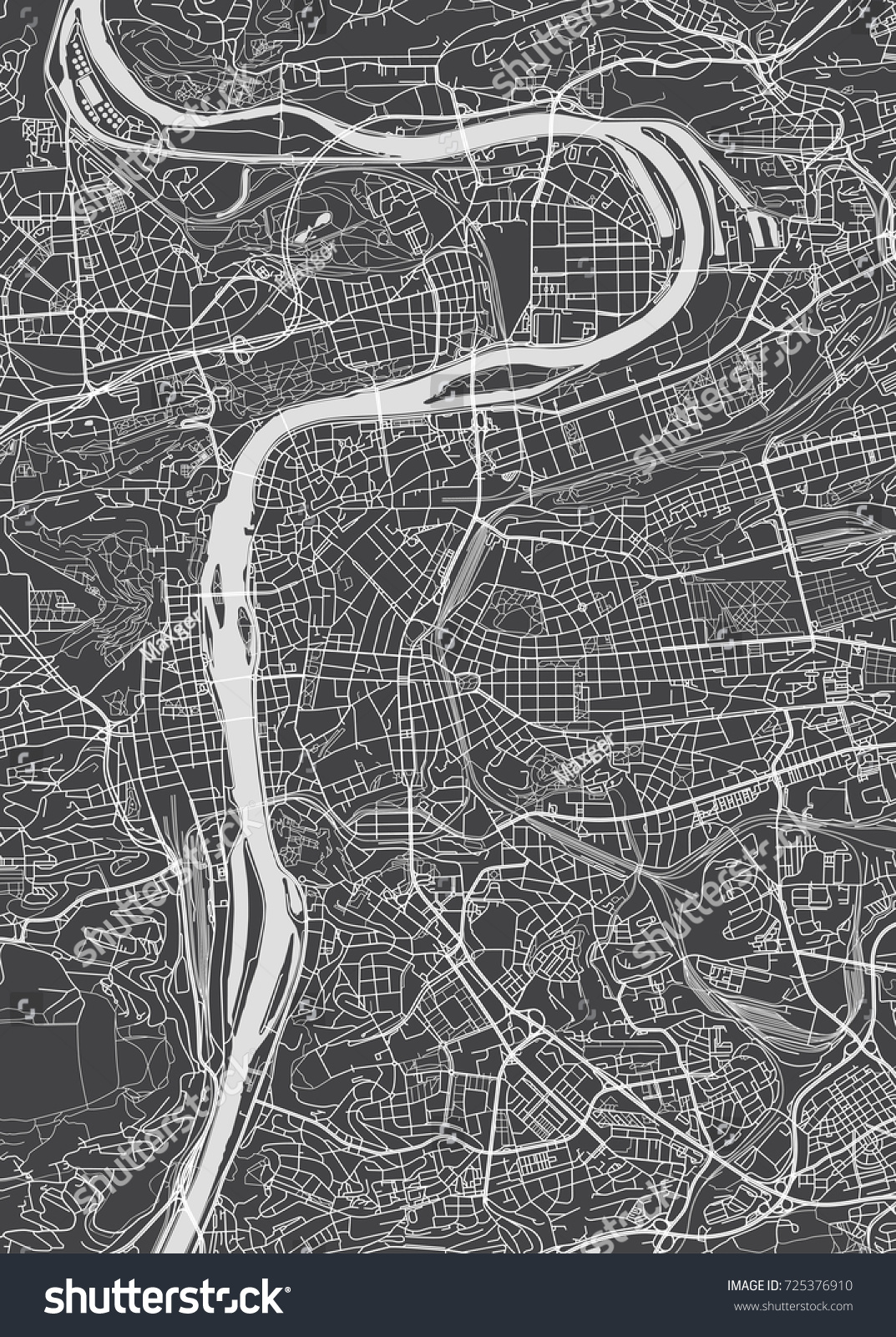 Vektor Stok Prague City Plan Detailed Vector Map (Tanpa Royalti ...