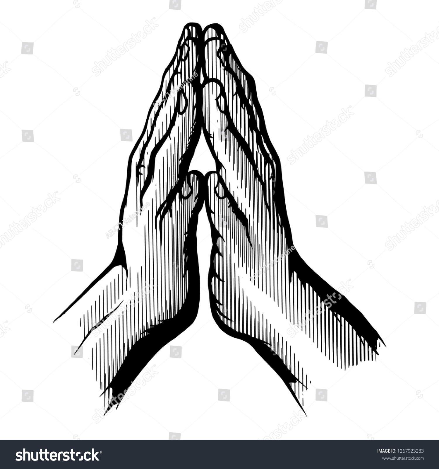 Praying Hand Drawing: เวกเตอร์สต็อก (ปลอดค่าลิขสิทธิ์) 1267923283 ...