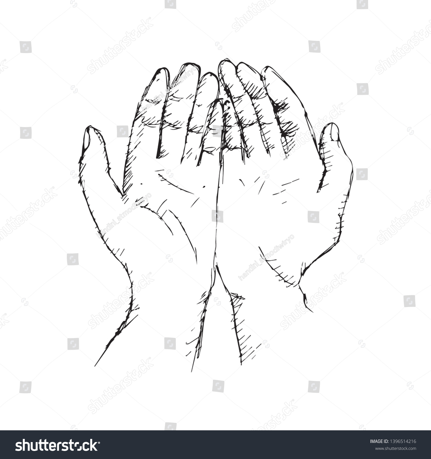 Praying Hands Hand Drawing Illustration: เวกเตอร์สต็อก (ปลอดค่า ...