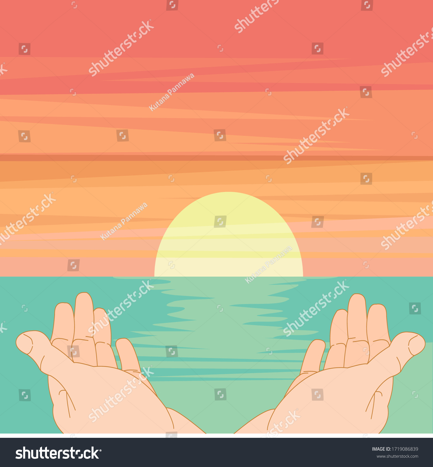 Praying Hands Sunset Background Vector Illustration Stock Vector ...