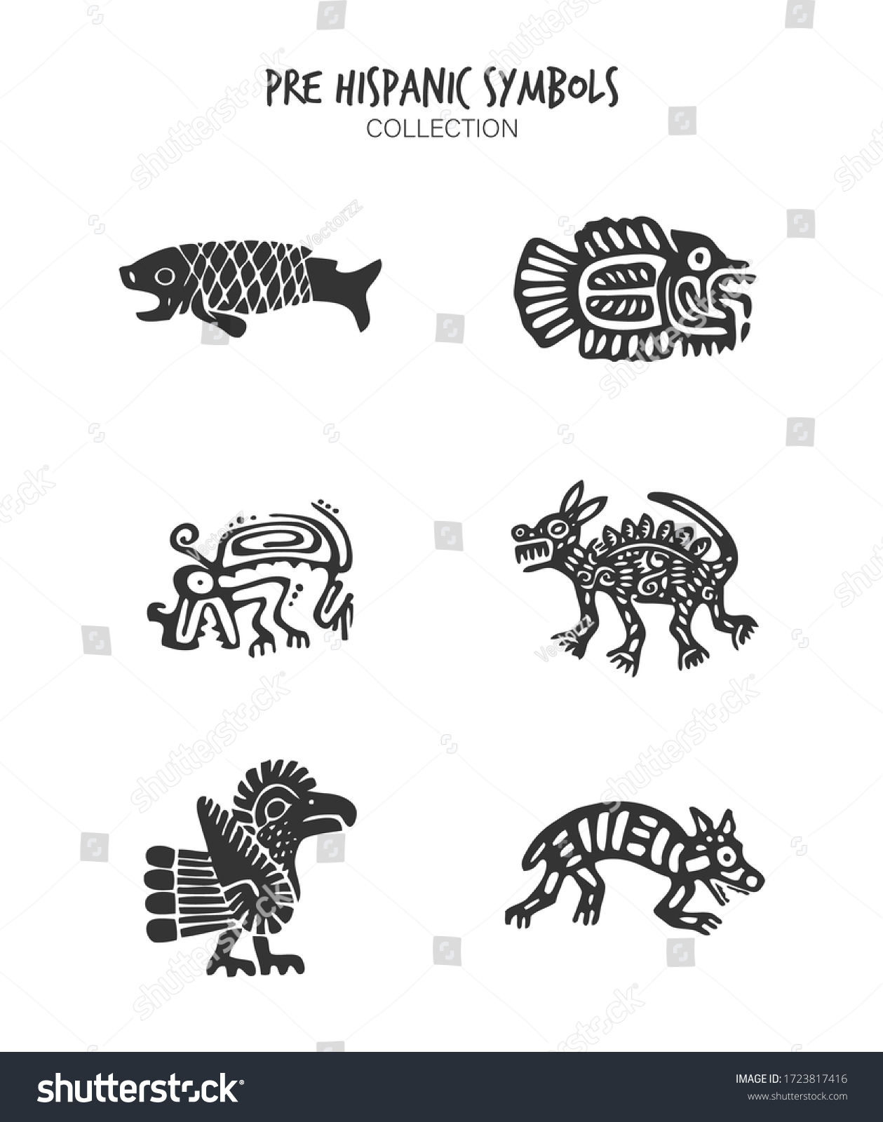 Pre Hispanic Icons Collection Set Stock Vector (Royalty Free ...