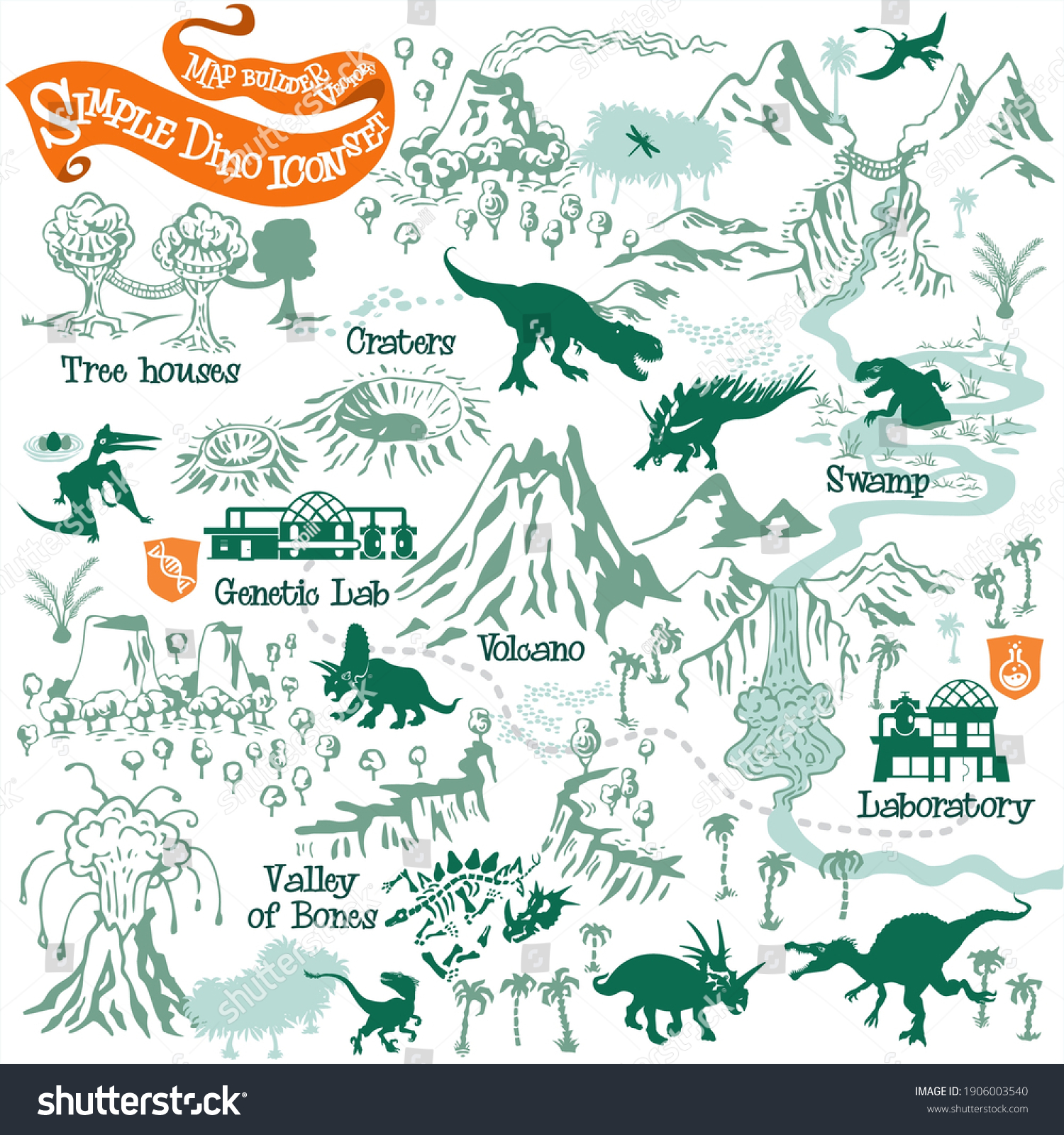 Prehistoric Dinosaurs Map Builder Simple Icon 스톡 벡터(로열티 프리) 1906003540 | Shutterstock