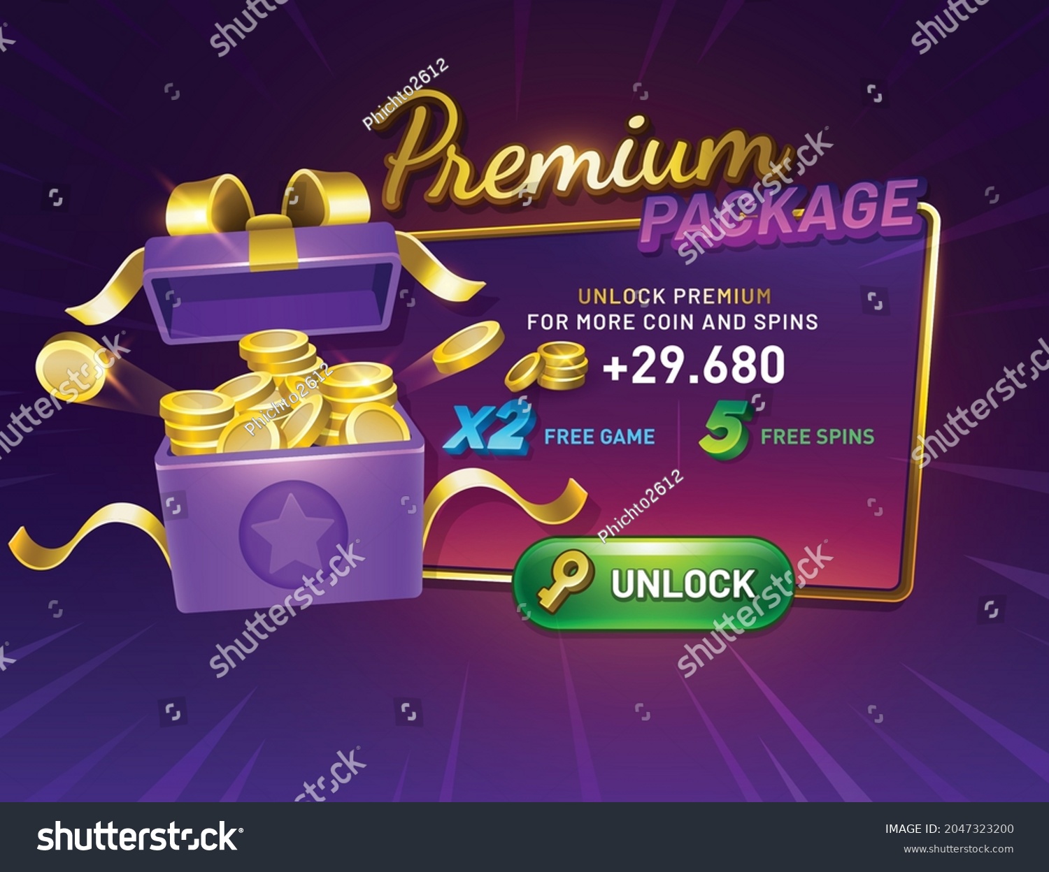 Premium Package Game Screen Unlock Button Stock Vector (Royalty Free ...