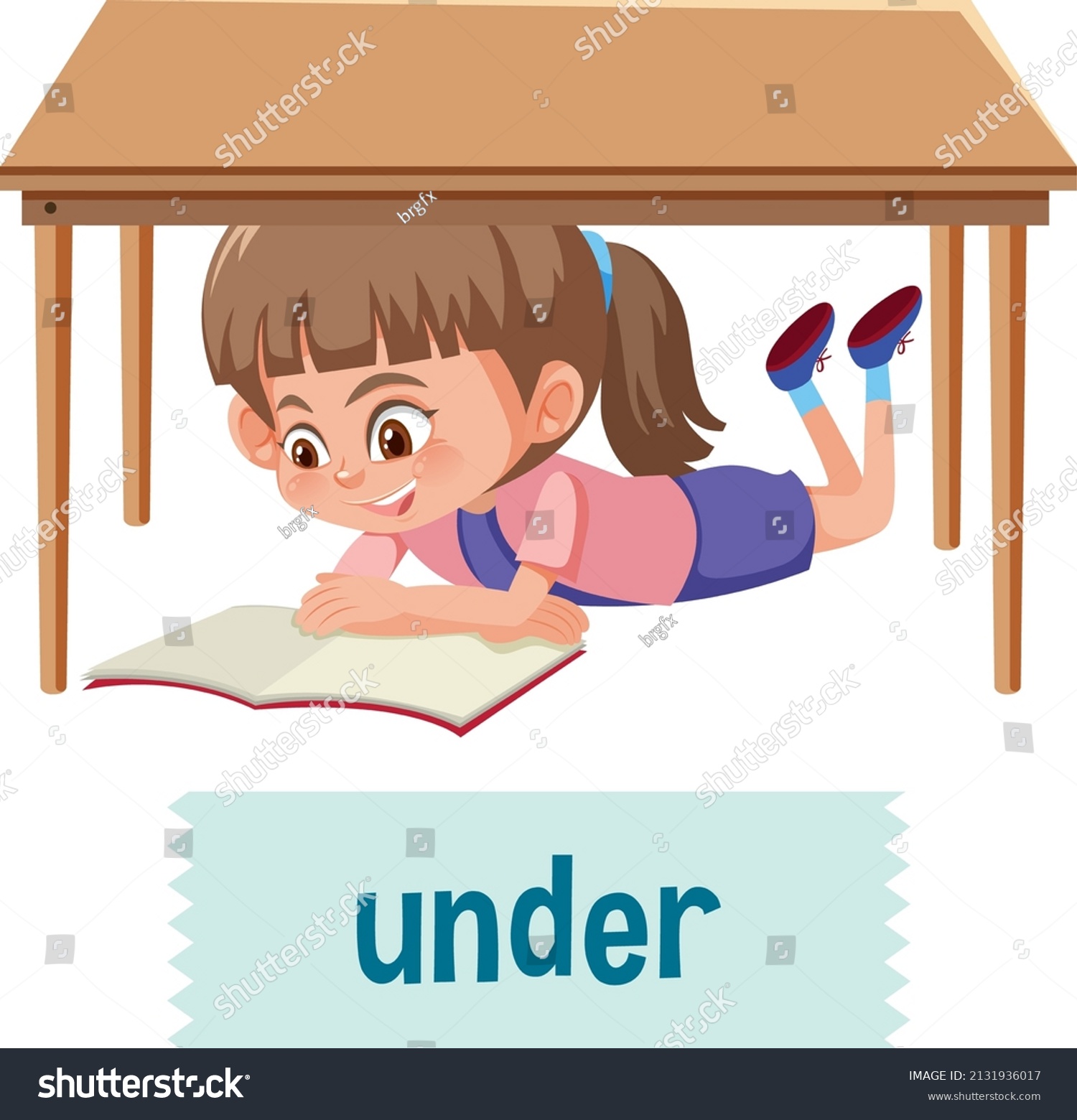 Preposition Place Cartoon Girl Table Illustration Stock Vector (Royalty ... Preposition Place Cartoon Girl Table Illustration Stock Vector (Royalty ...