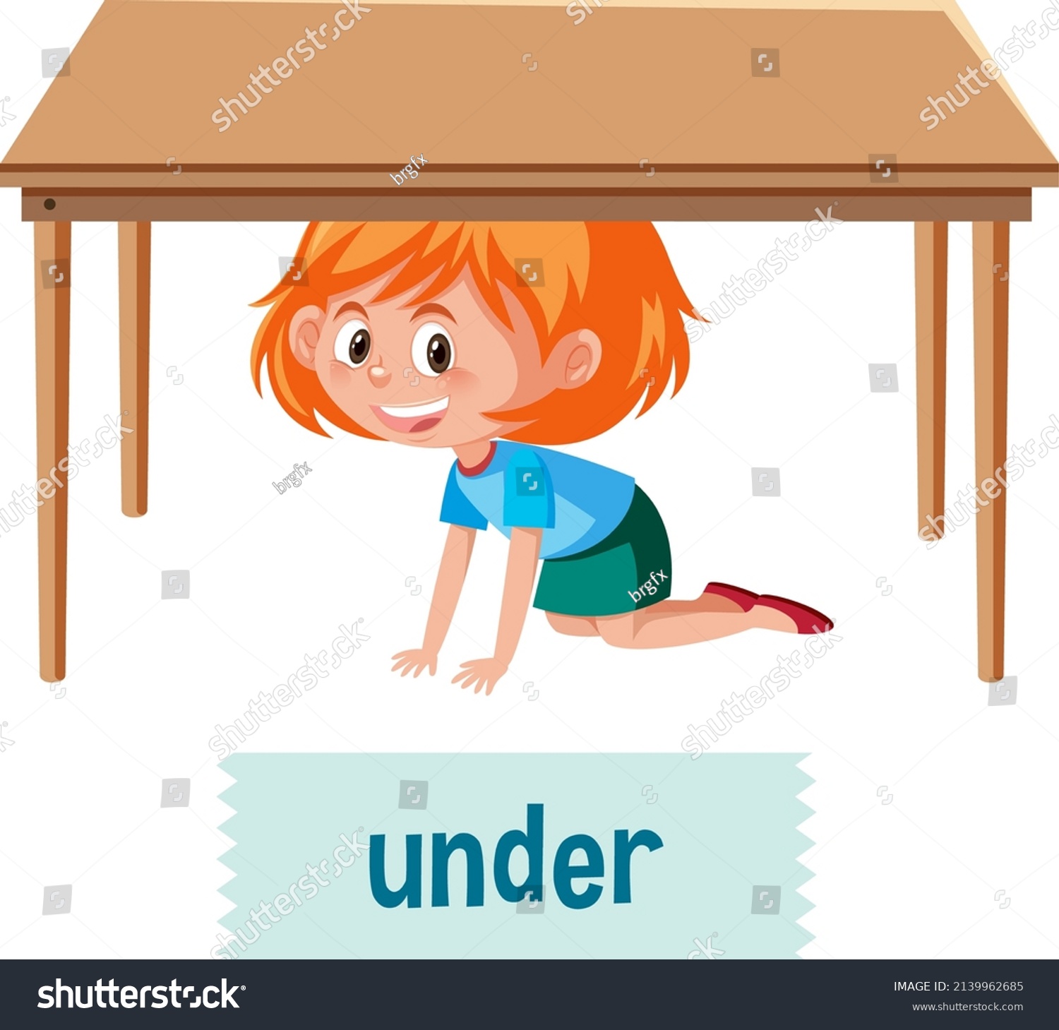 Preposition Place Cartoon Girl Table Illustration Stock Vector (Royalty ... Preposition Place Cartoon Girl Table Illustration Stock Vector (Royalty ...