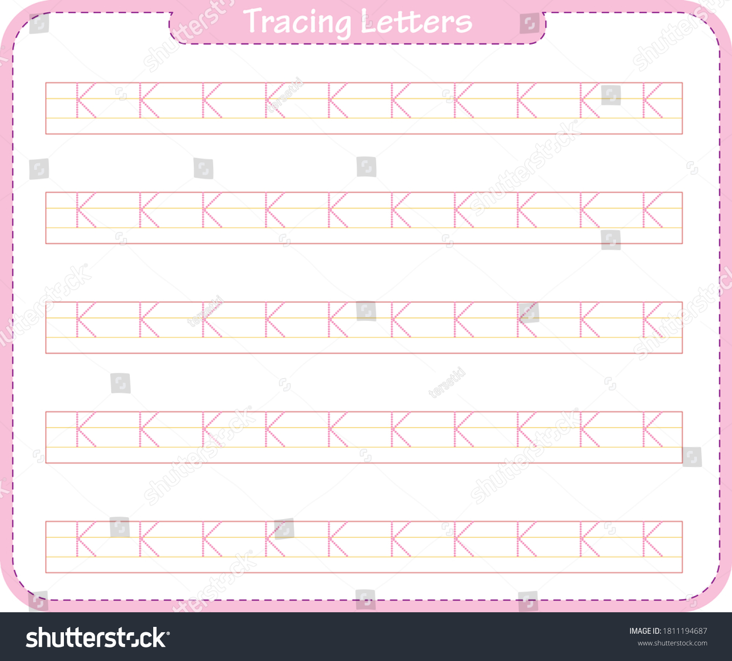 Preschool Worksheet Trace Letters Basic Writing Stock Vector (Royalty ...