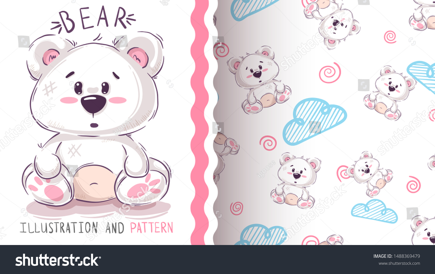 Pretty Teddy Bear Seamless Pattern Hand Stock Vector (Royalty Free ...