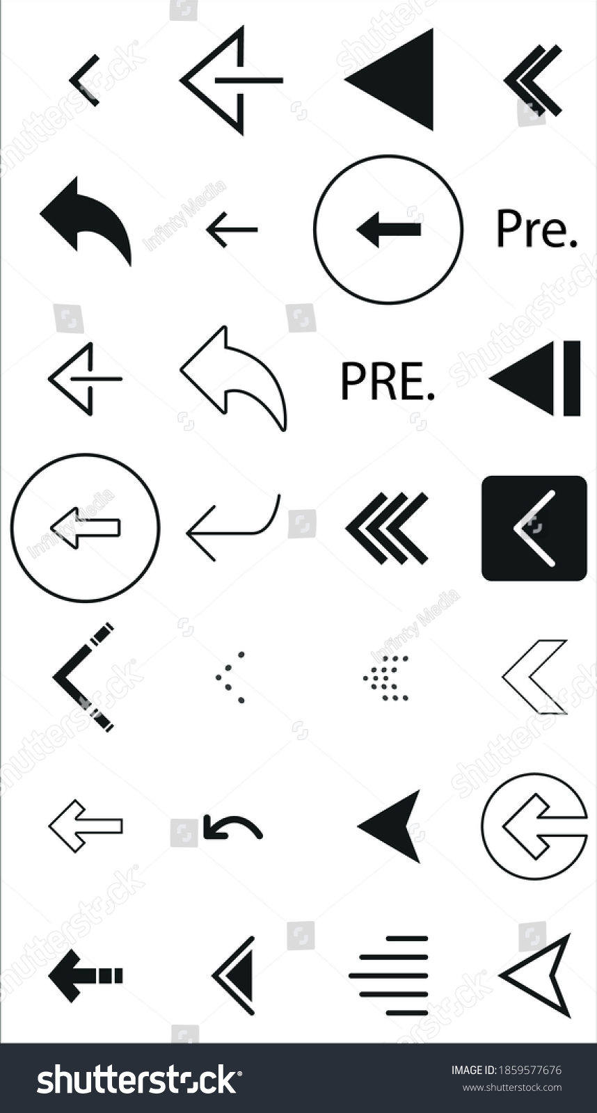 Previous Icon Set Vector Black White Stock Vector (Royalty Free ...