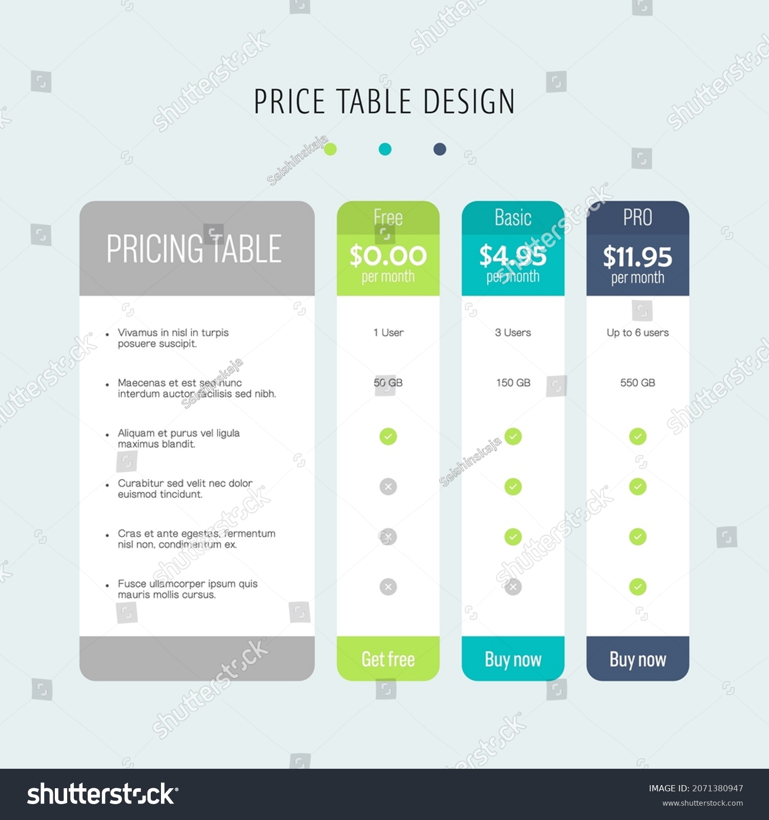 Price Comparison Table Three Goods Services Stock Vector (Royalty Free ...