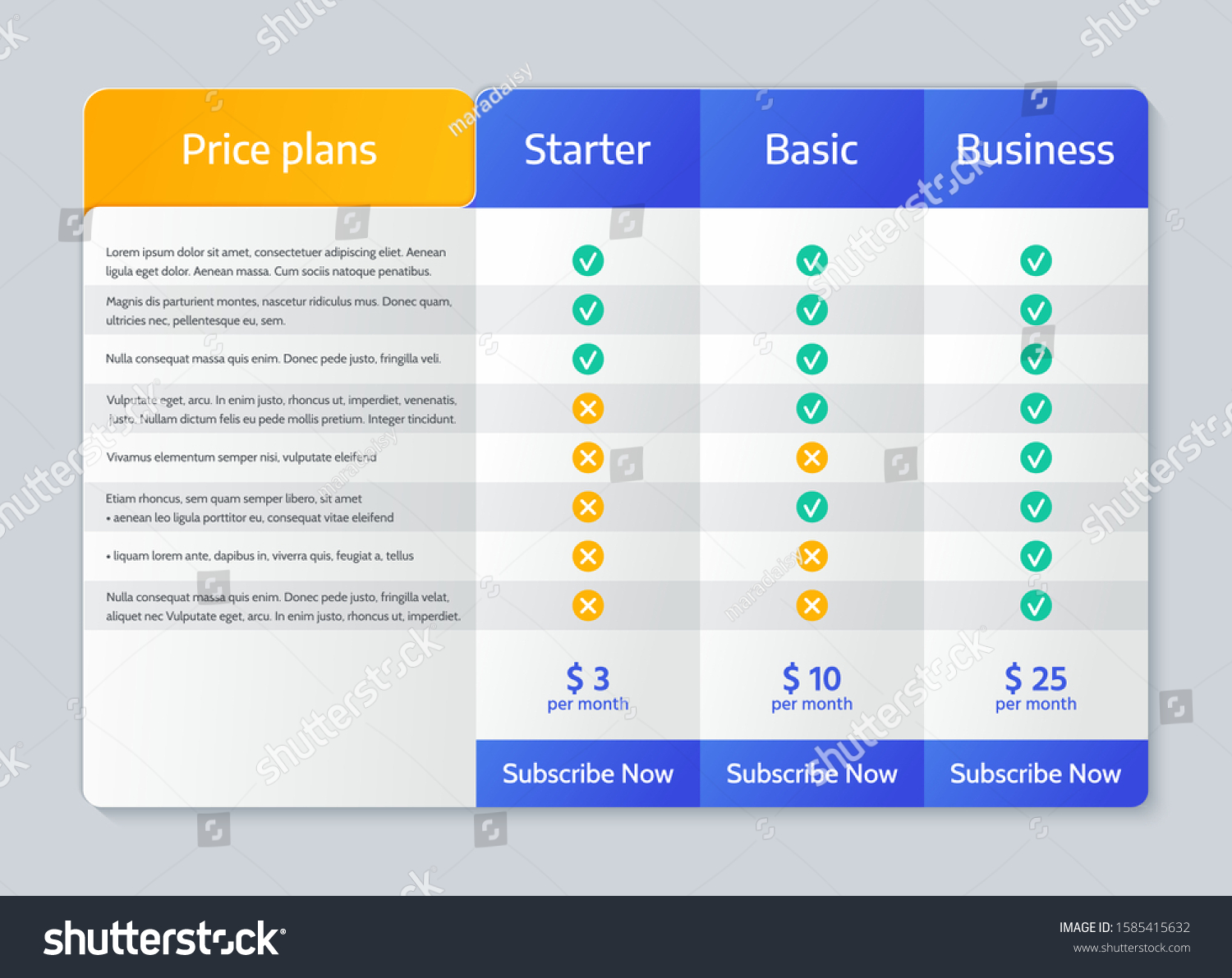 Price Comparison Table Vector Chart Plan Stok Vektör (Telifsiz ...