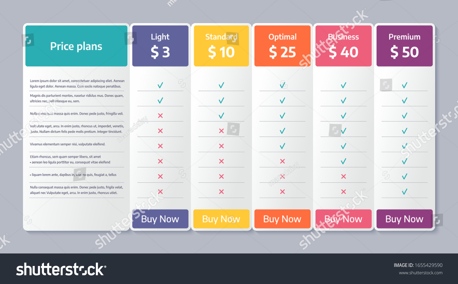 Price Table Template Vector Comparison Plan Stock Vector (Royalty Free ...
