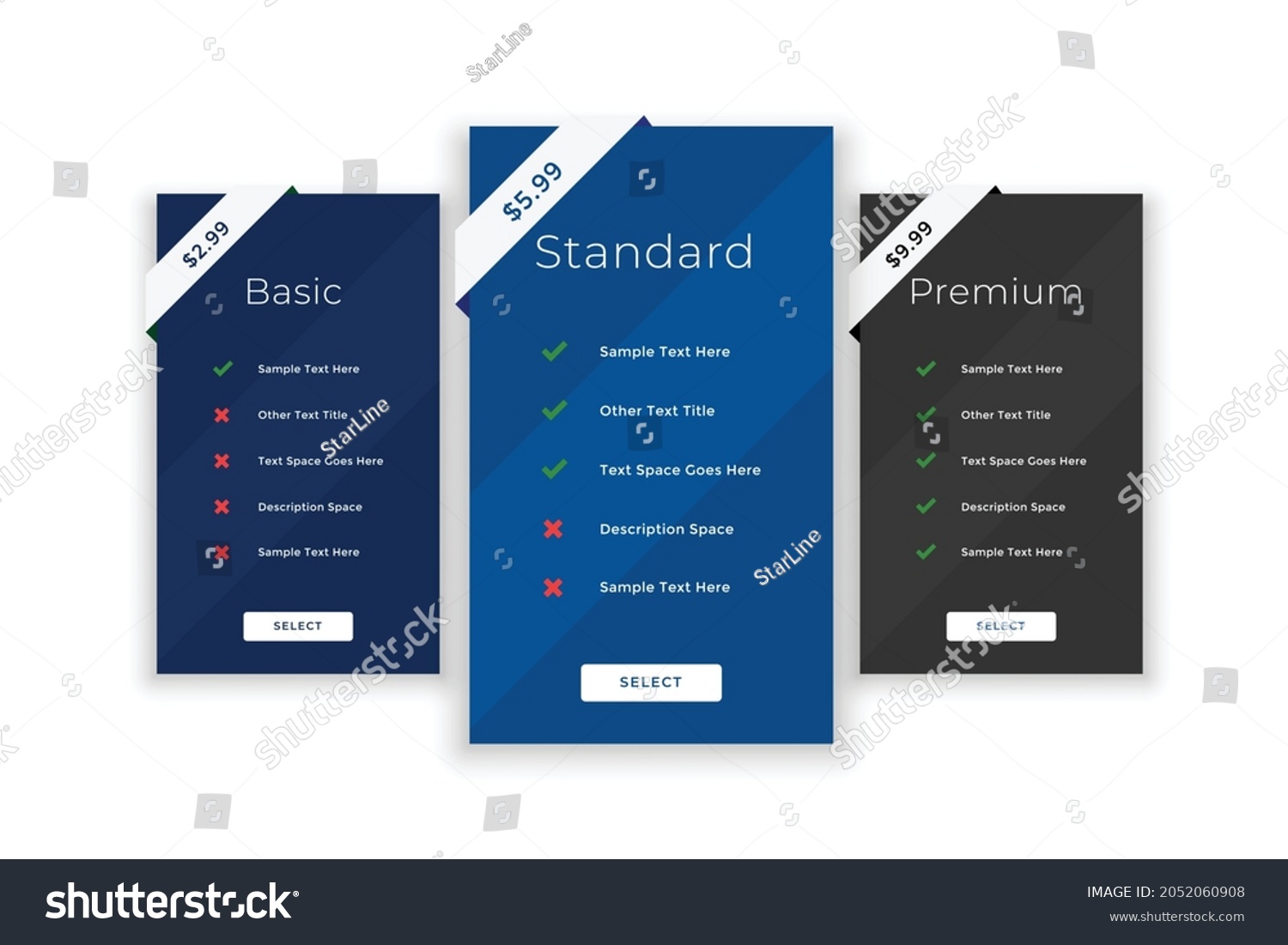 Pricing Purchase Comparison Table Template Stock Vector (Royalty Free ...