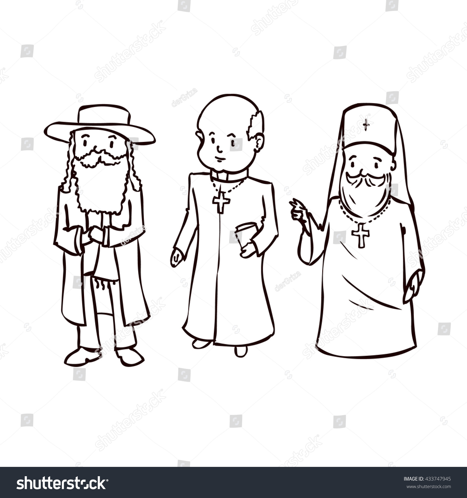 Priests Set Hand Drawn Cartoon Vector Stock Vector (Royalty Free) 433747945
