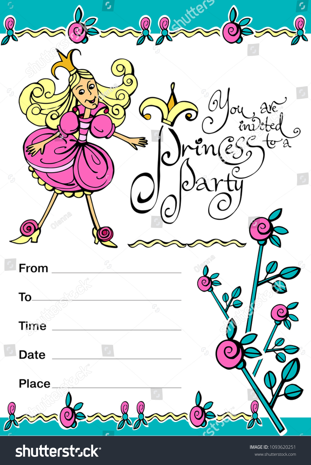 Princess Party Invitation: เวกเตอร์สต็อก (ปลอดค่าลิขสิทธิ์) 1093620251 ...