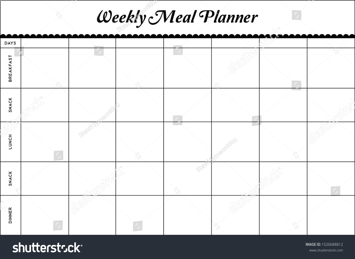 Printable Weekly Meal Planner Minimal Template Stock Vector (Royalty ...