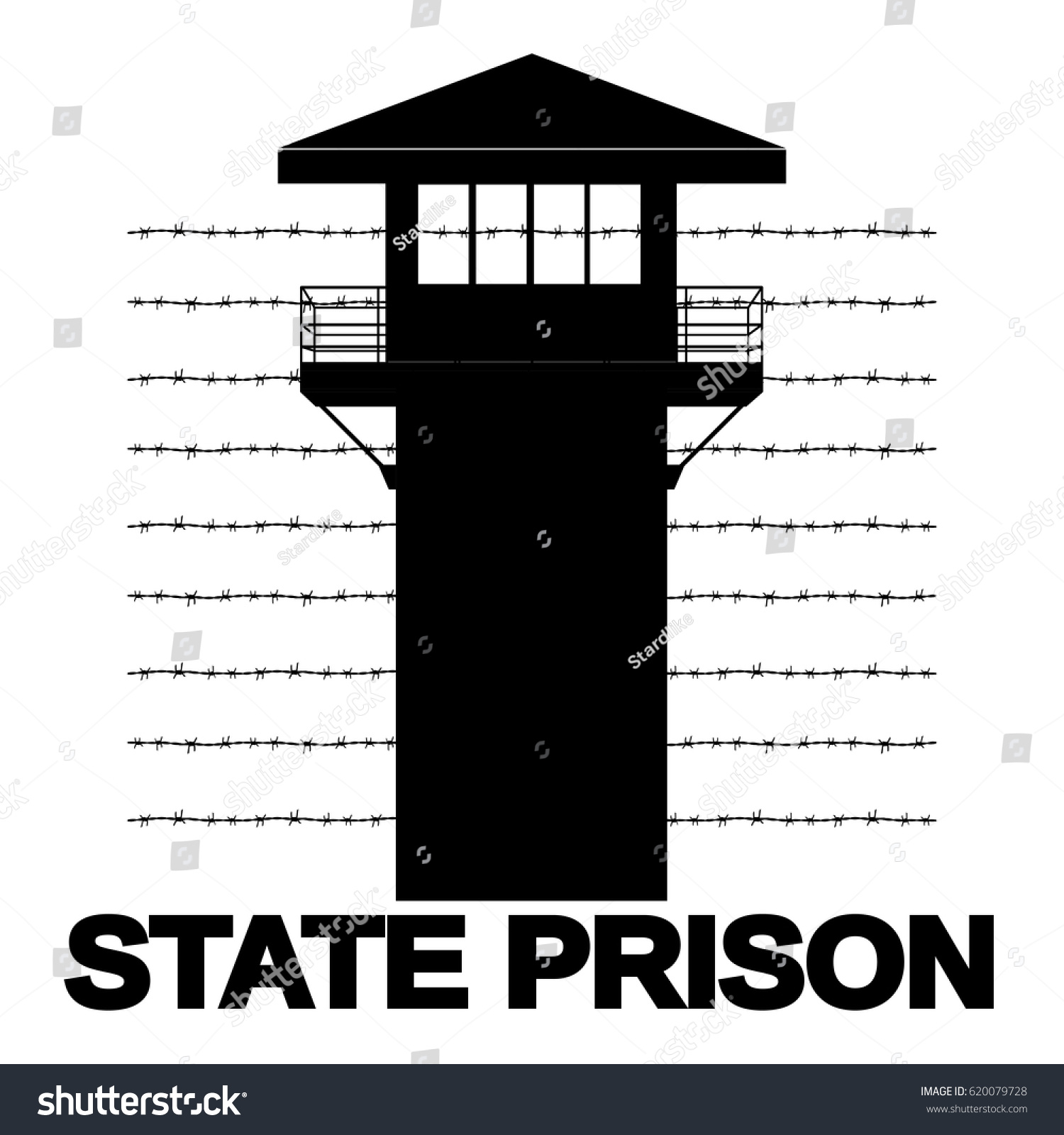 Prison Tower Black Barbed Wire Vector: Stock-Vektorgrafik (Lizenzfrei ...