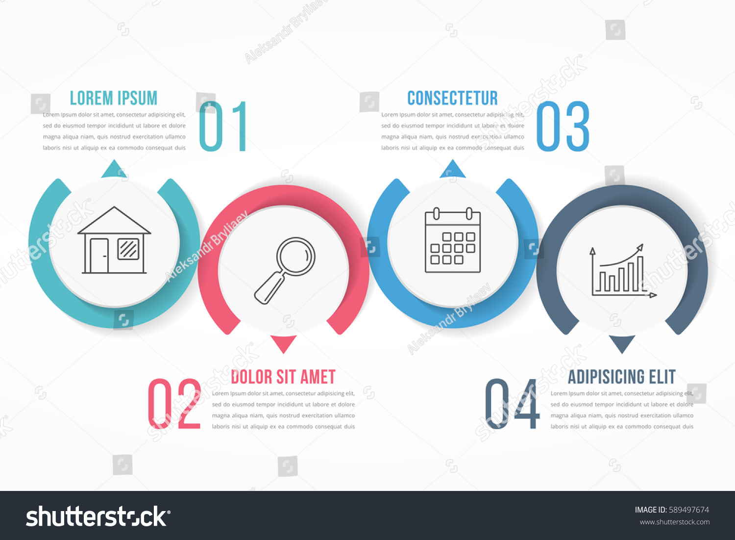 Vektor Stok Proses diagram template dengan lingkaran, flowchart (Tanpa ...