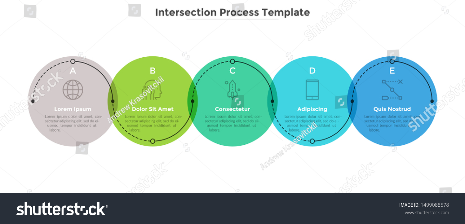 Process Diagram Five Intersected Colorful Translucent Stock Vector ...