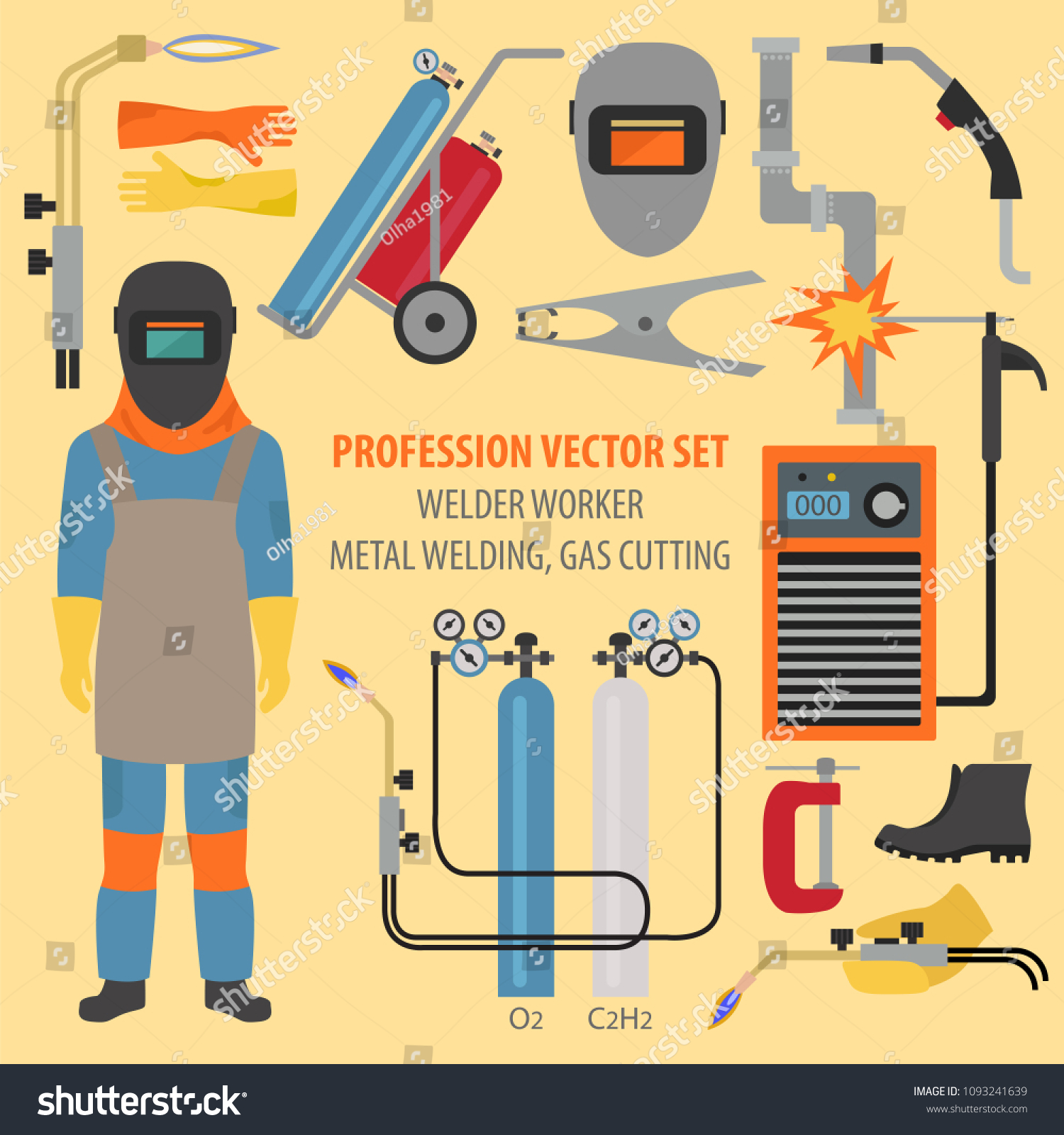 Profession Occupation Set Metal Welding Equipment Stock Vector Royalty