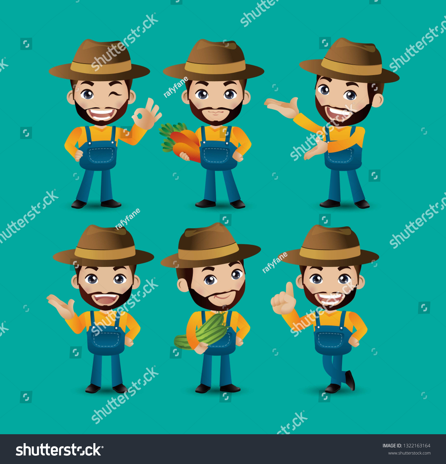 Profession Farmer Different Poses Stock Vector (Royalty Free) 1322163164