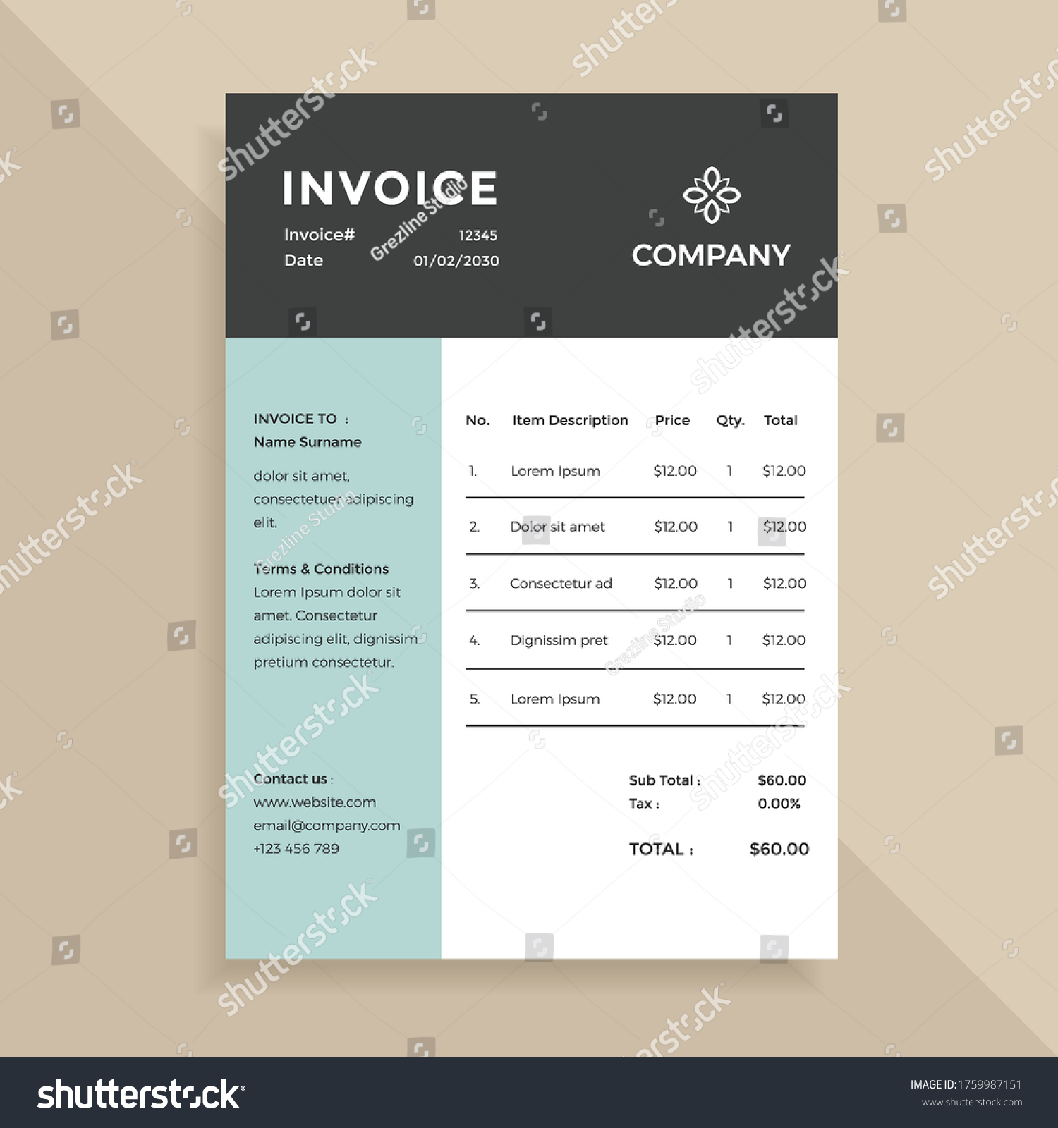 Professional Clean Simple Invoice Template Design Stock Vector (Royalty ...