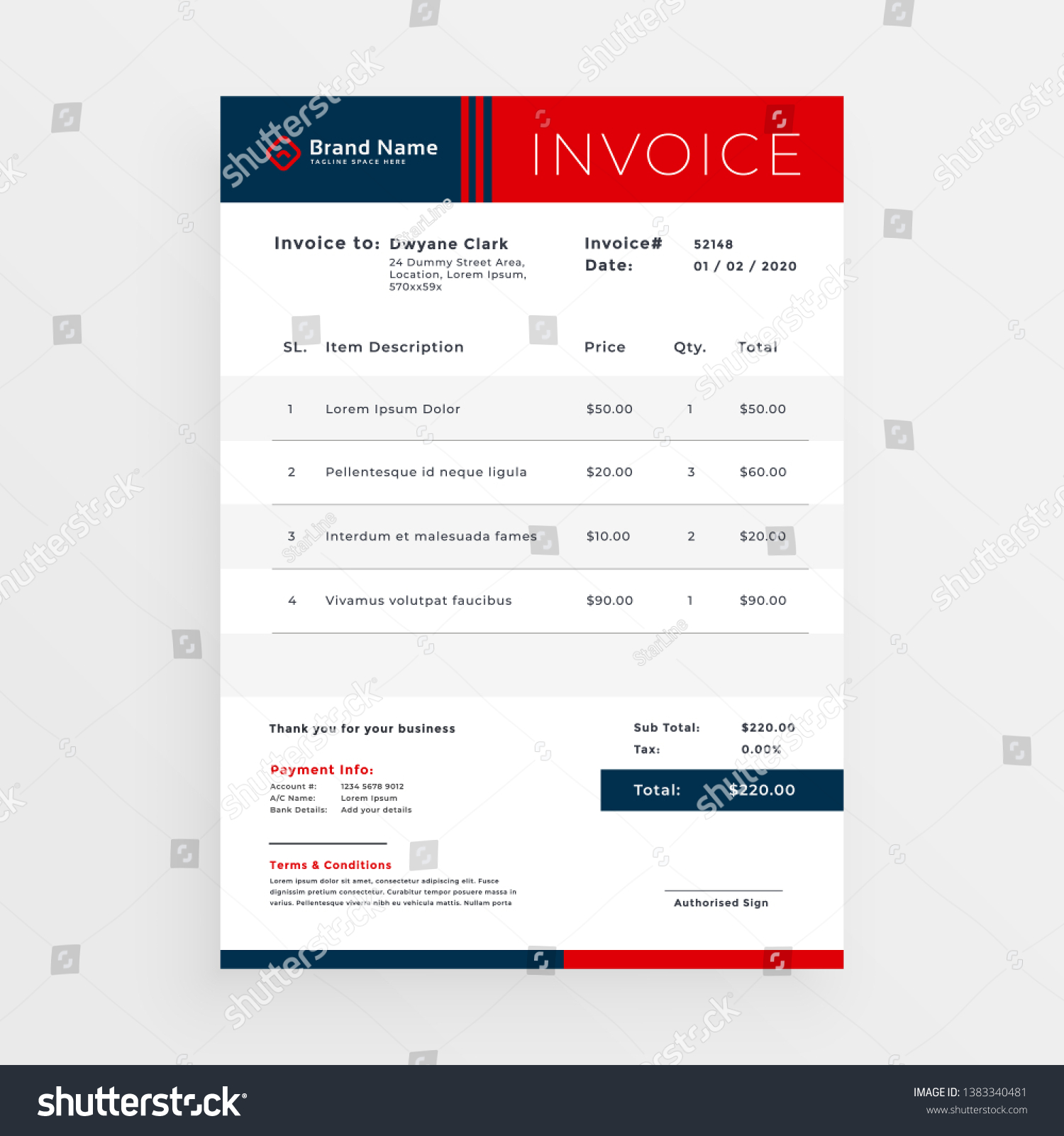 Professional Red Invoice Template Design Stock Vector (Royalty Free ...