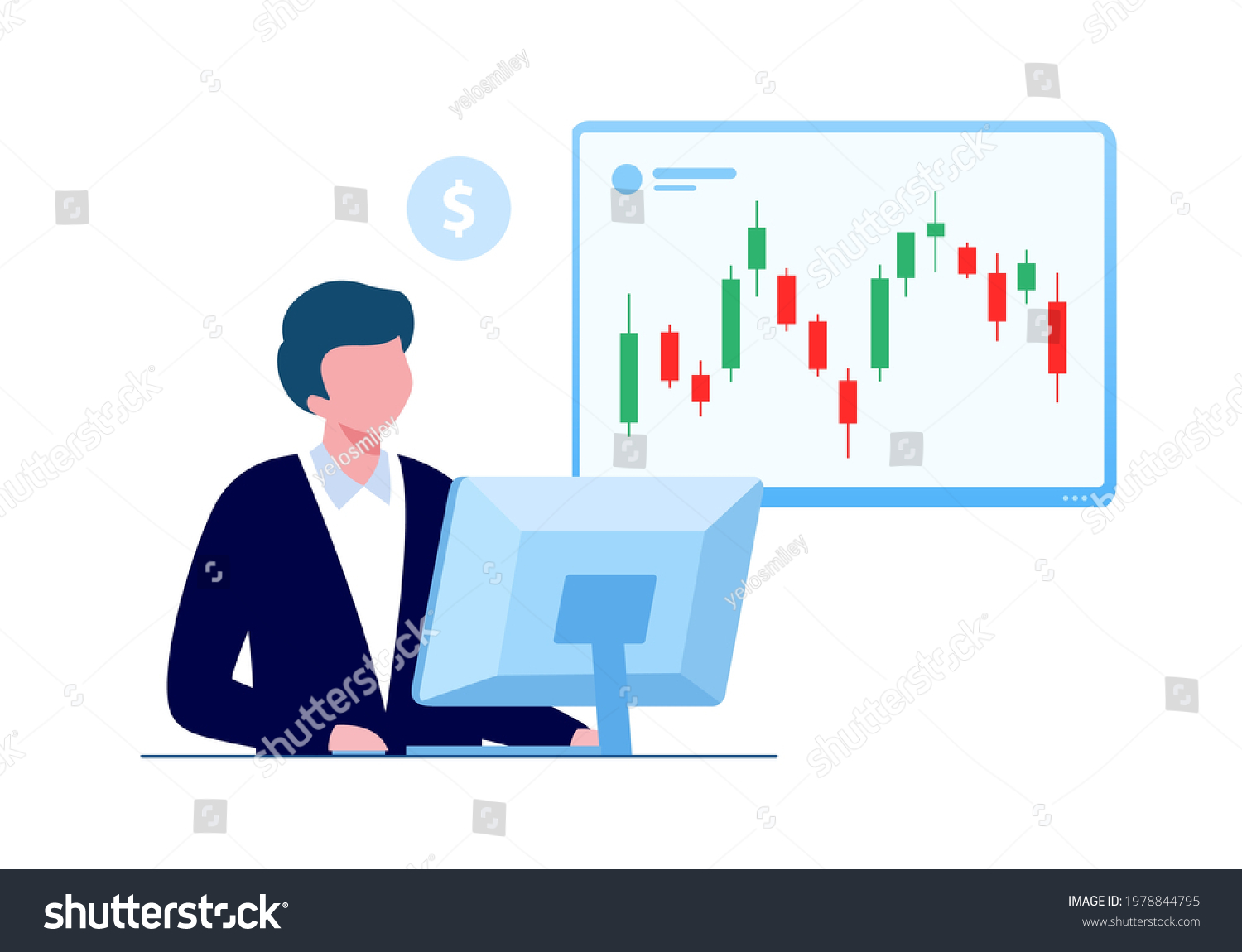 Professional Trader Concept Illustration Flat Vector Stock Vector ...