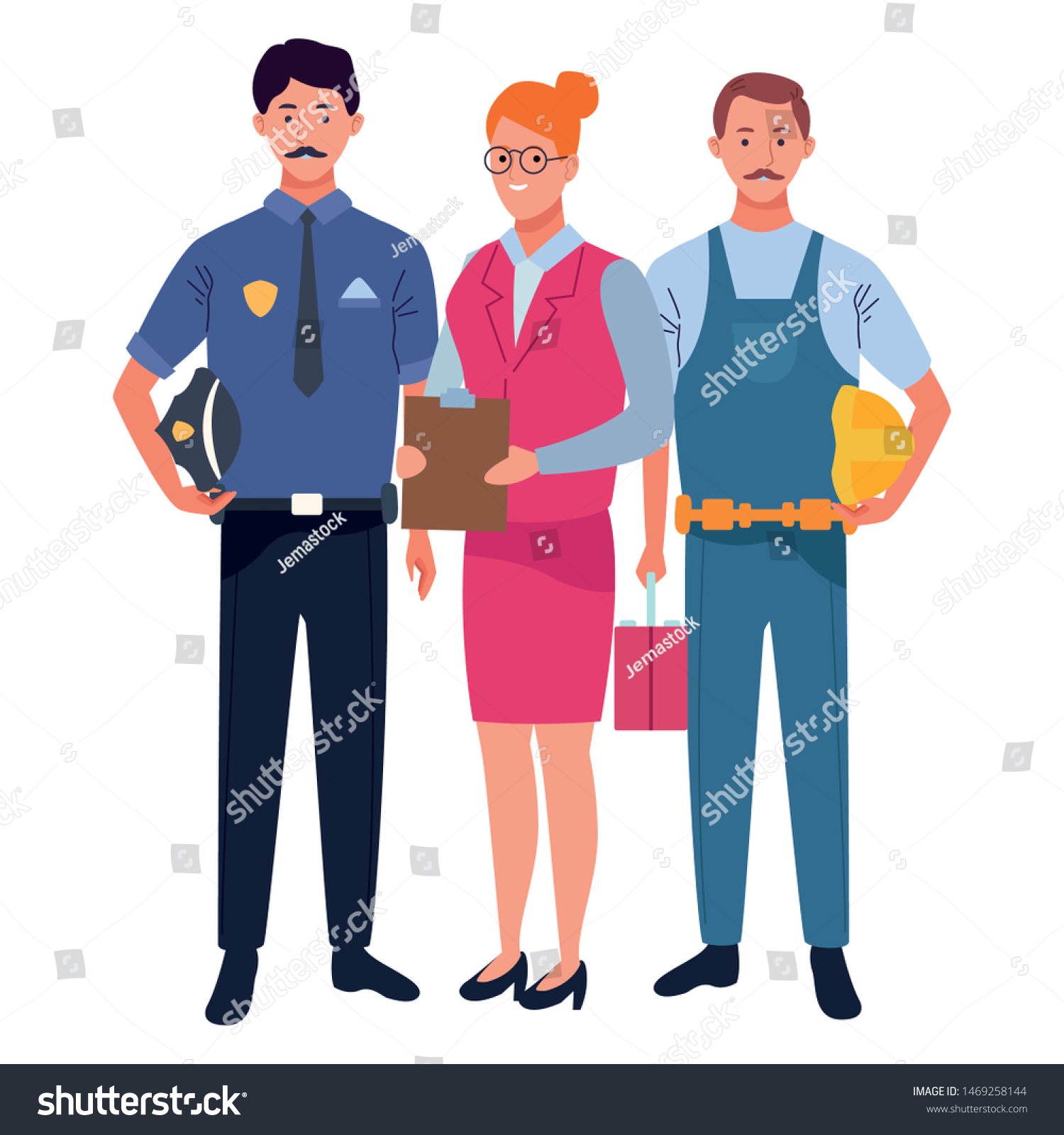 Professionals Workers Smiling Work Tools Cartoons Stock Vector (Royalty ...