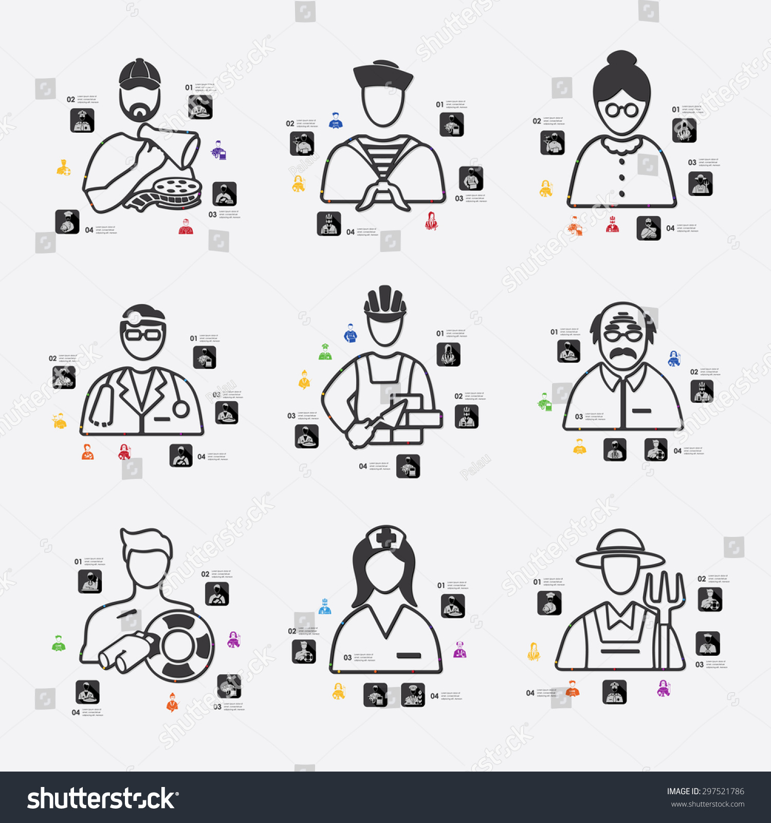 Professions Line Infographic Illustration Fully Editable 库存矢量图（免版税 ...