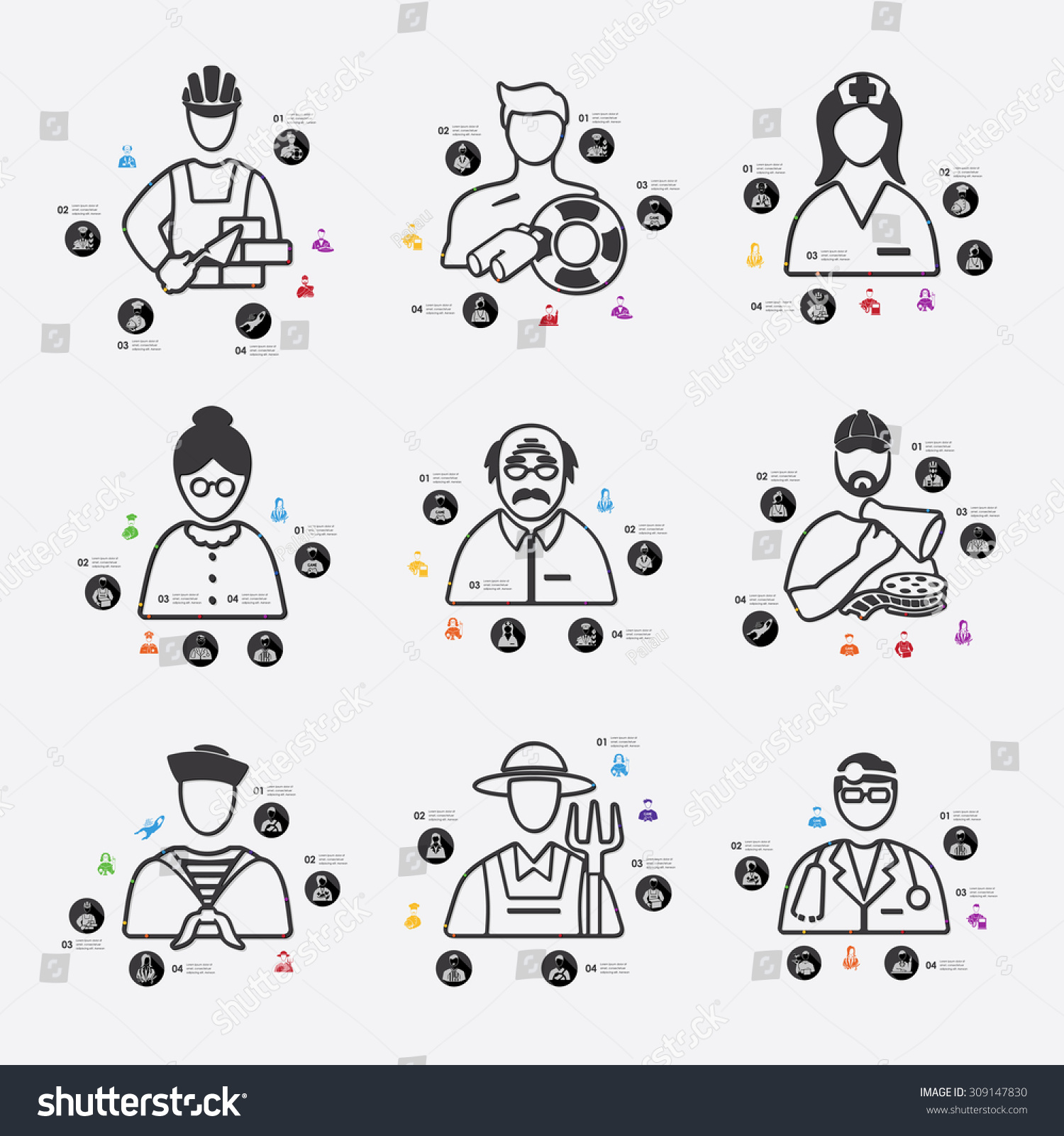 Professions Line Infographic Illustration Fully Editable: เวกเตอร์สต็อก ...