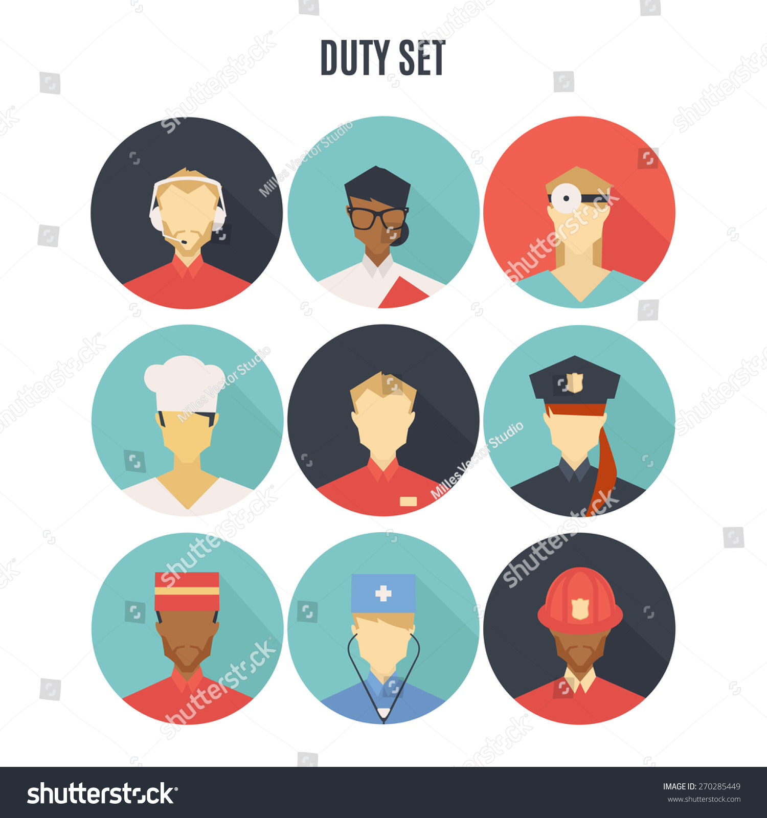 Professions Set Vector Flat Icons Long Stock Vector (Royalty Free ...