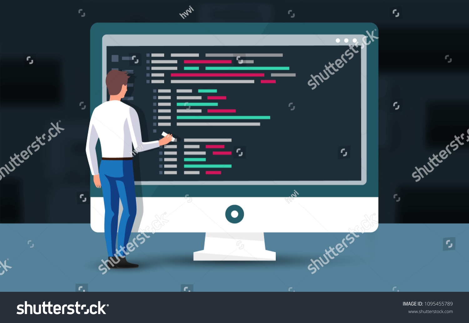 Programador codificado en el monitor: vector de stock (libre de ...