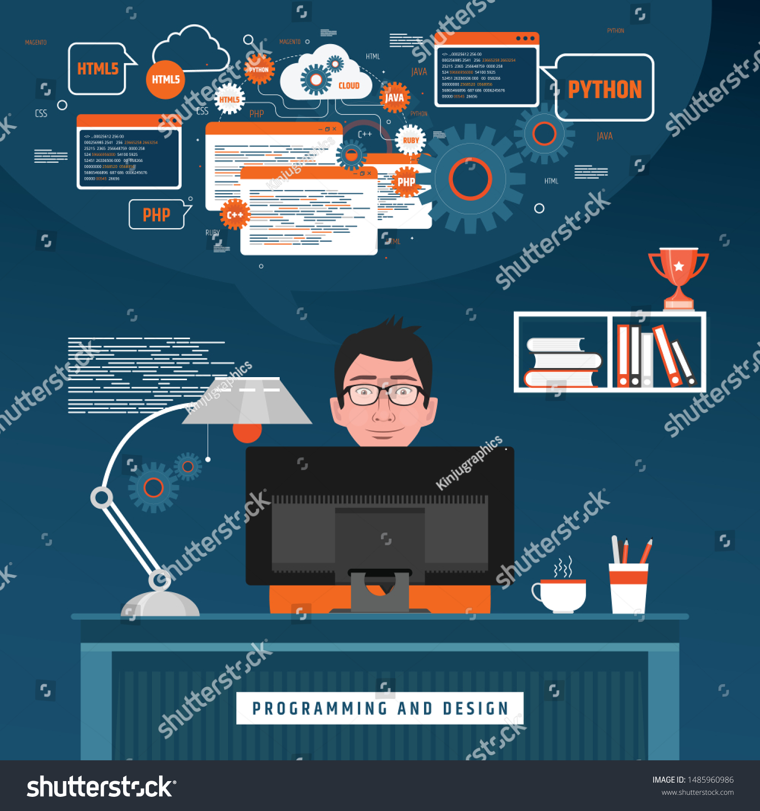 Programmer Coding Young Man Freelancer Working Stock Vector (Royalty ... Programmer Coding Young Man Freelancer Working Stock Vector (Royalty ...