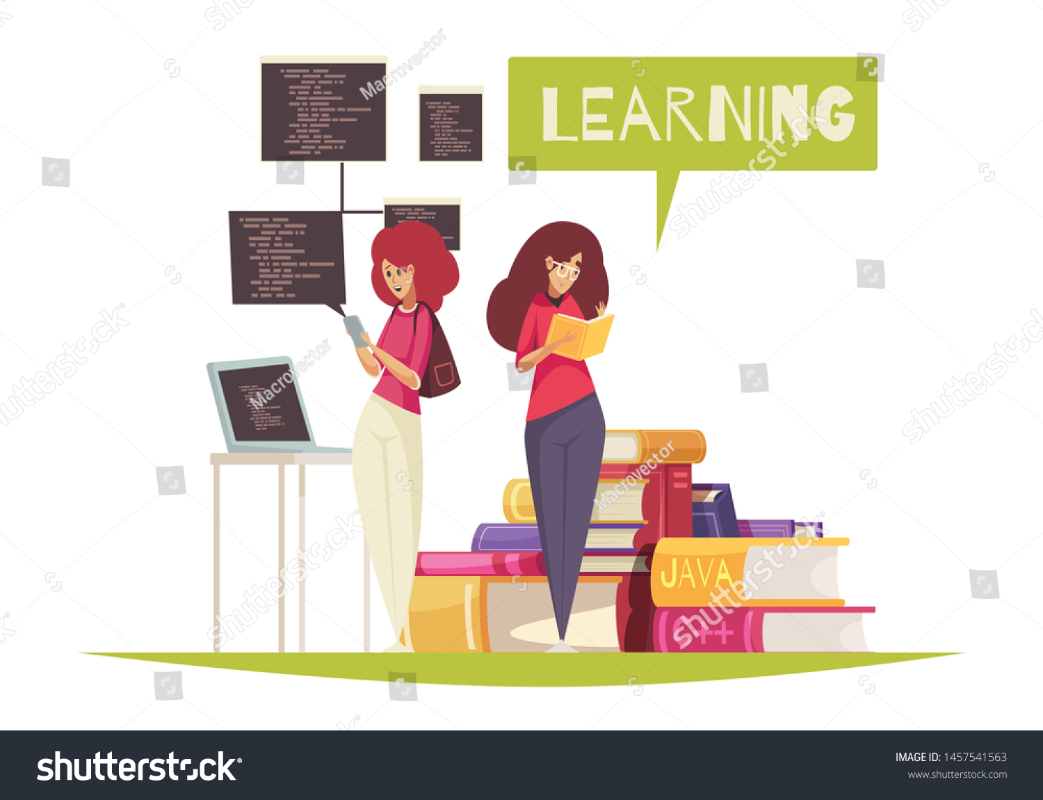 Programmer Education Concept Learning Reading Symbols Stock Vector ...