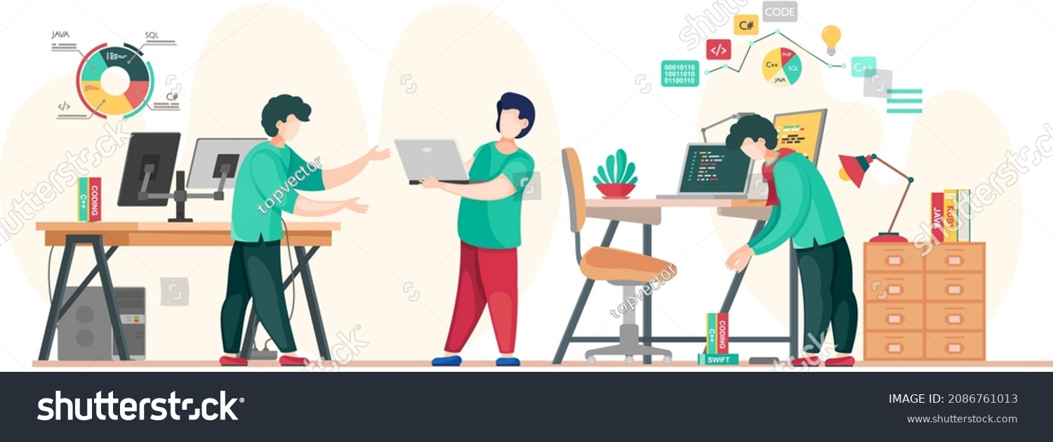 Programmer Engineering Coding Programmer Working On Stock Vector ...