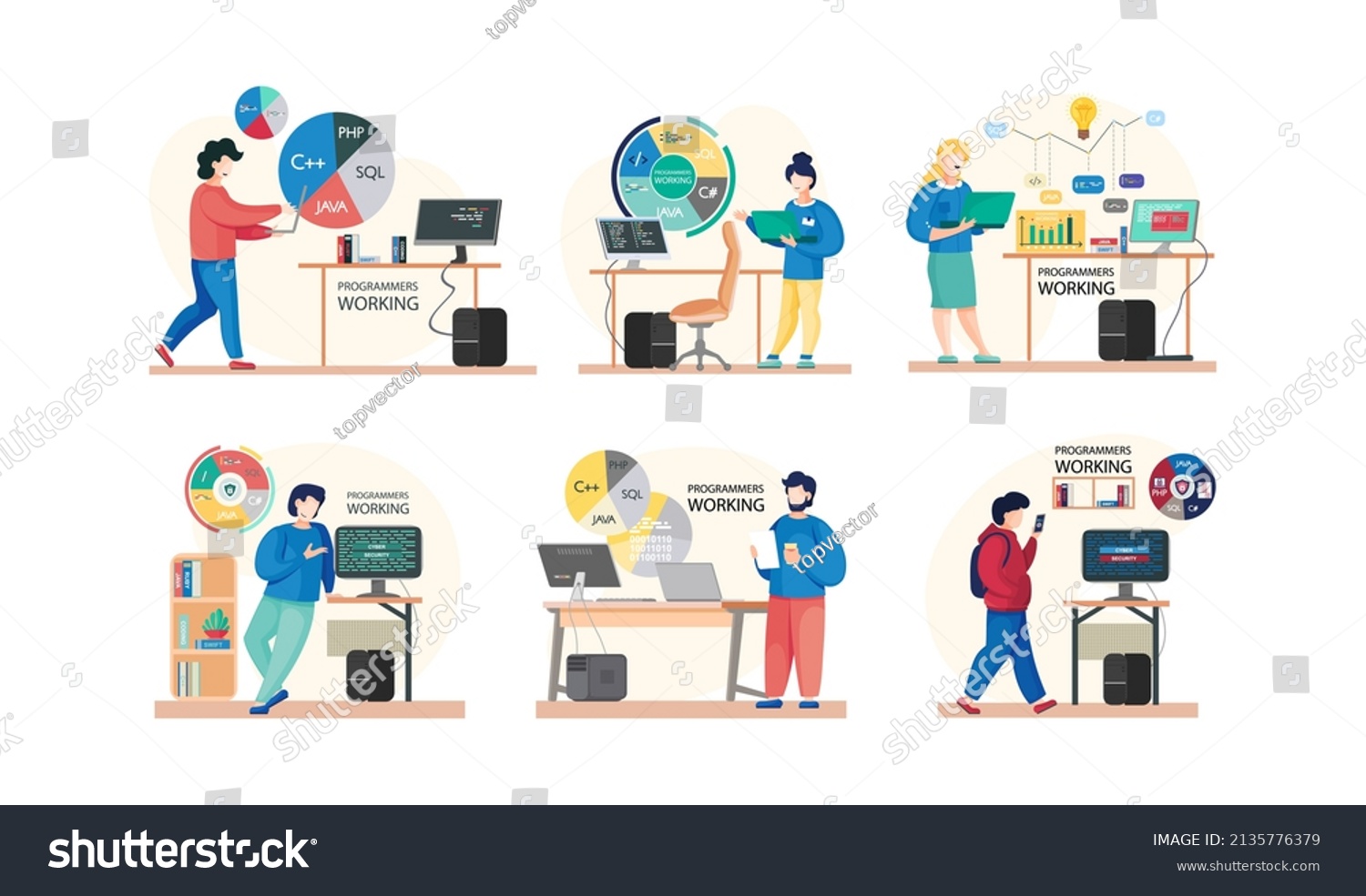 Programmer Engineering Coding Programmer Working On Stock Vector Royalty Free 2135776379