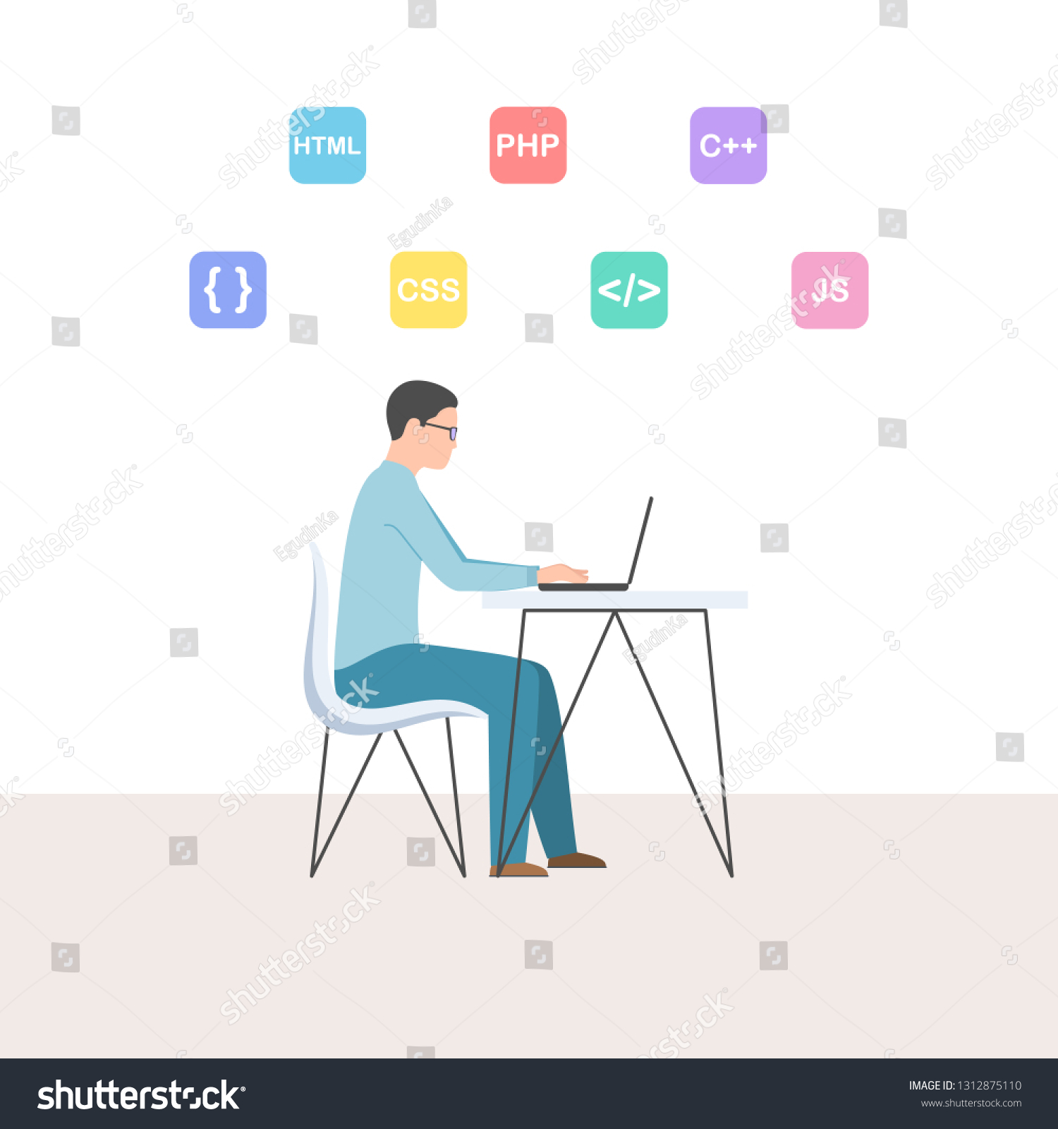 Programmer Working On Laptop Young Man Stock Vector (Royalty Free ...