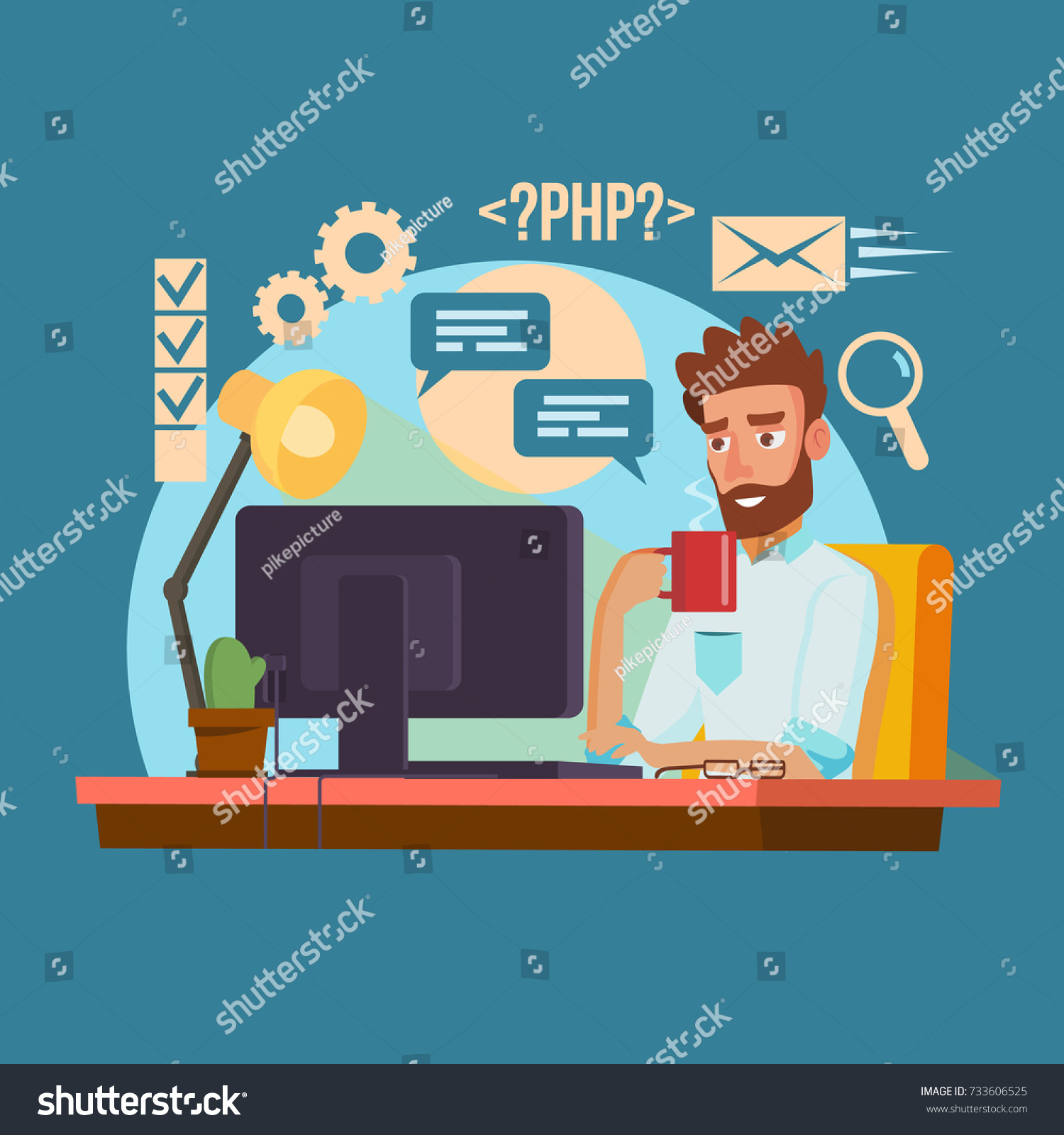 Programmer Man Vector Classic Professional Programmer 库存矢量图(免版税